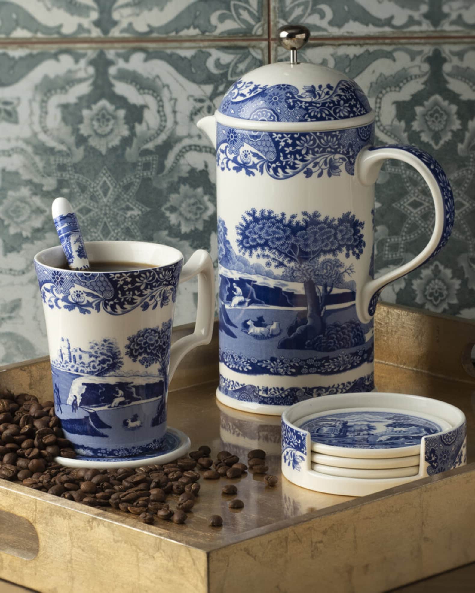Spode Blue Italian 5-Piece Ceramic Coaster Set | Neiman Marcus