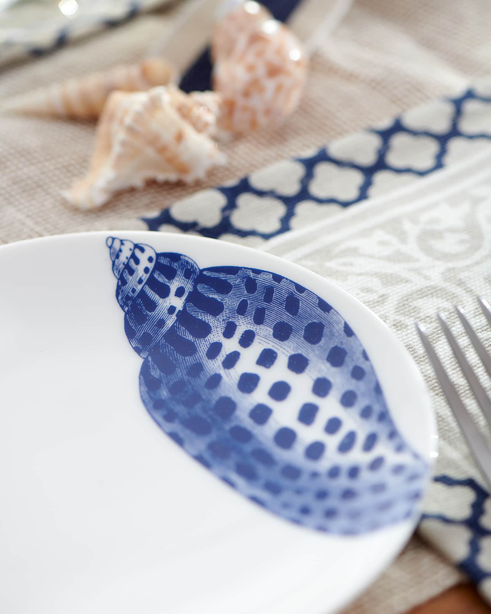 Caskata Shells Blue Canapes Plates, Set of 4 | Neiman Marcus