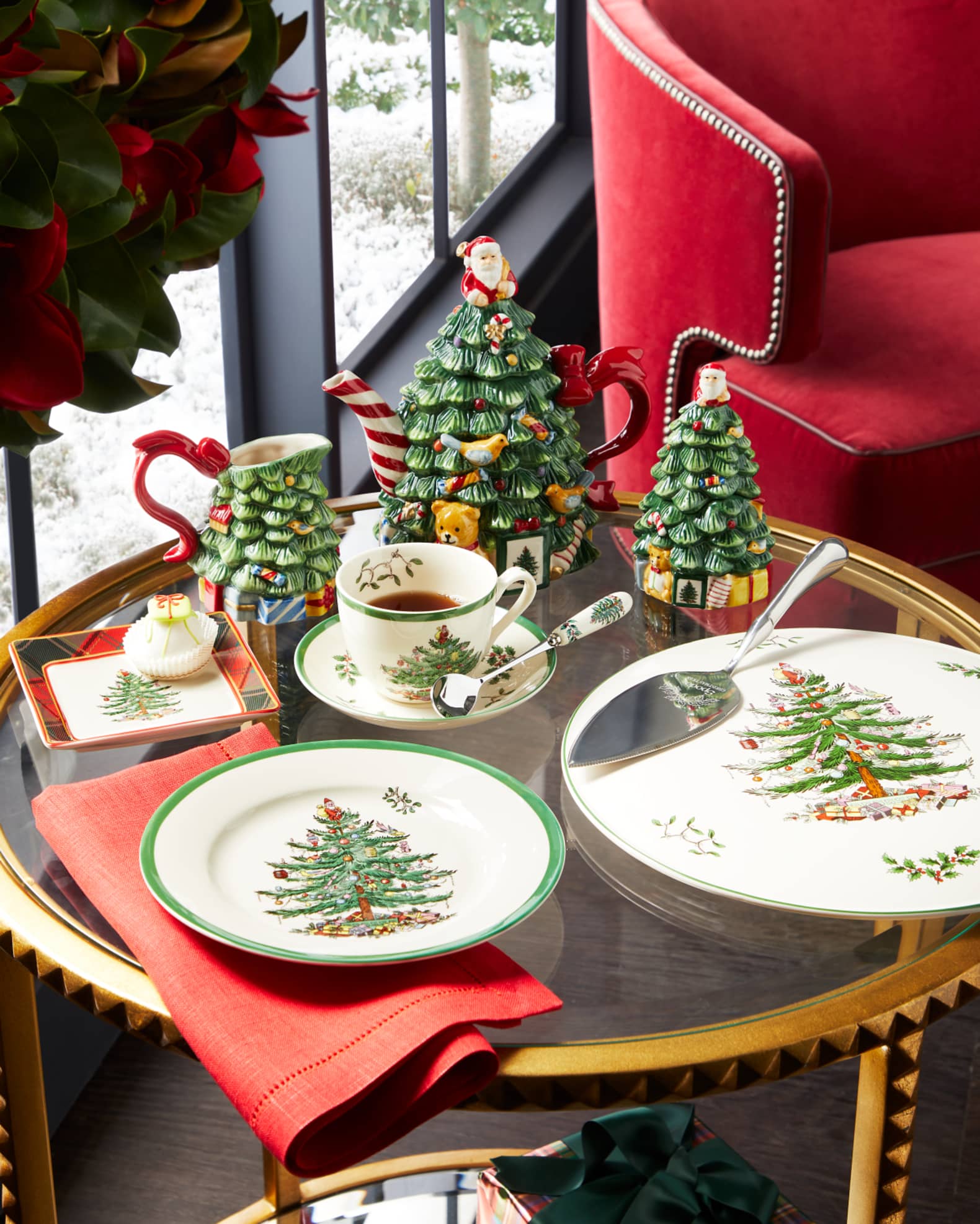 Spode Christmas Tree Tartan Square Tidbit Plates, Set of 4 | Neiman Marcus