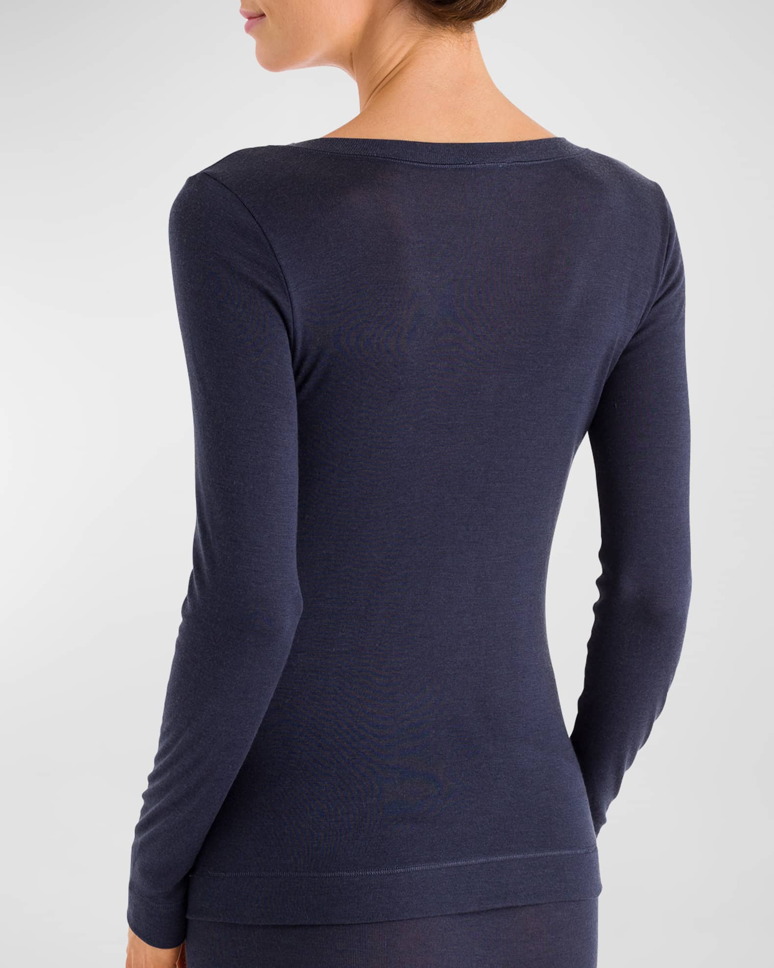 Hanro Cashmere-Silk Blend Long-Sleeve Shirt, Black | Neiman Marcus