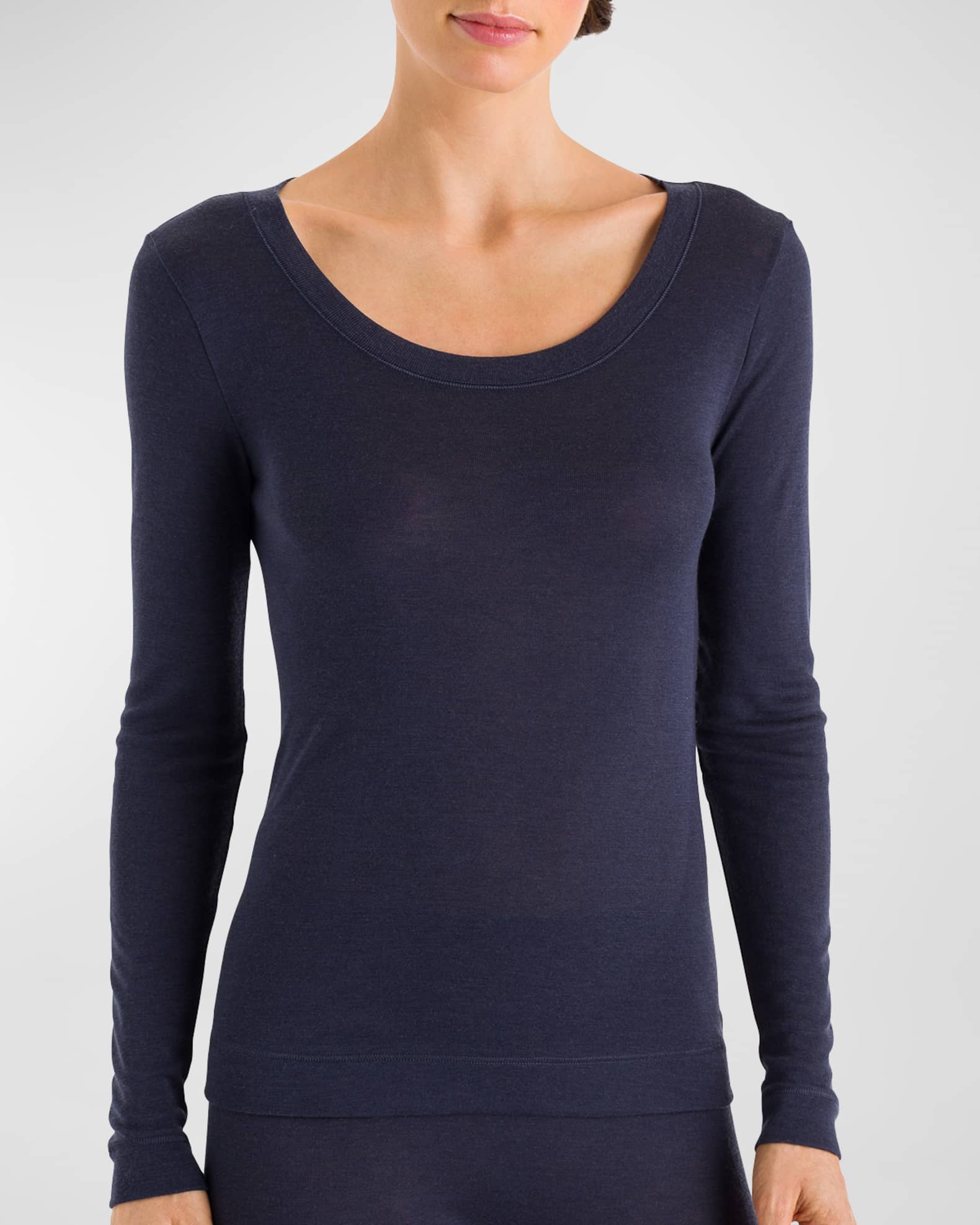 Hanro Cashmere-Silk Blend Long-Sleeve Shirt, Black | Neiman Marcus