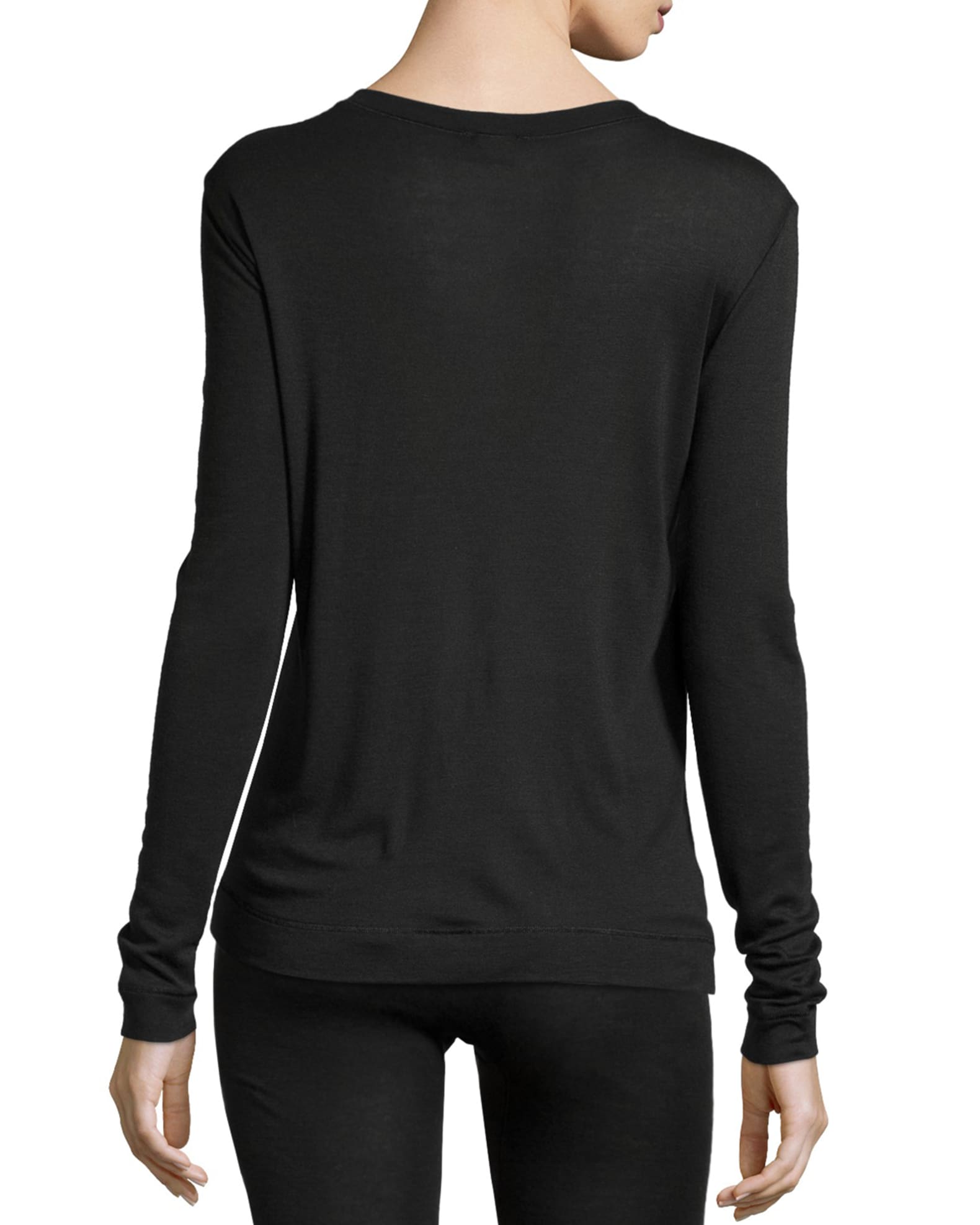 Hanro Cashmere-Silk Blend Long-Sleeve Shirt, Black | Neiman Marcus