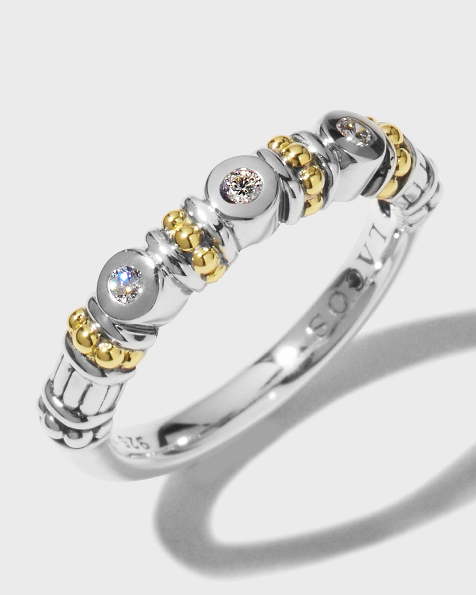 LAGOS Caviar Beaded Diamond Stacking Ring, Size 7 | Neiman Marcus