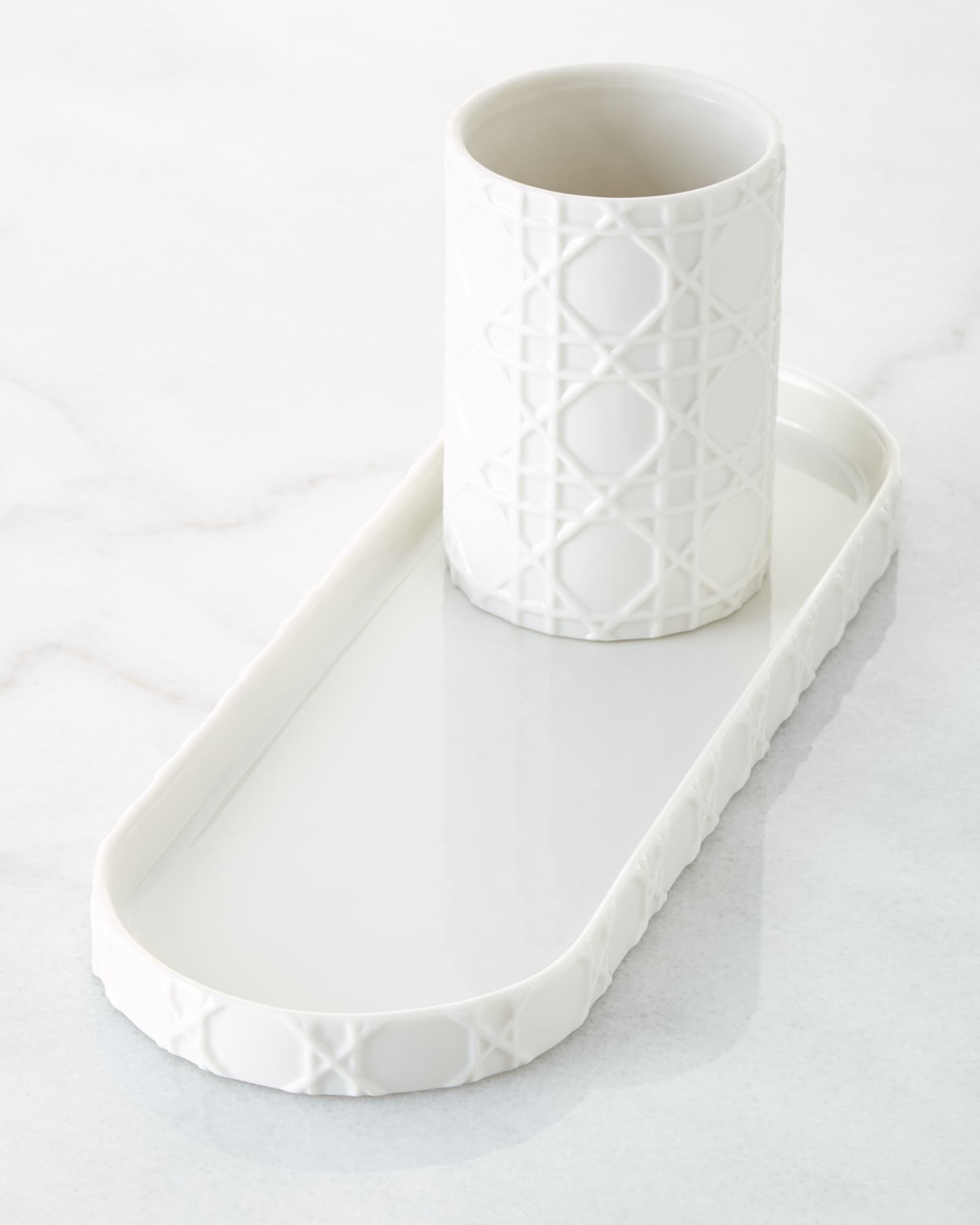 Kassatex Cane Embossed Porcelain Vanity Tray | Neiman Marcus