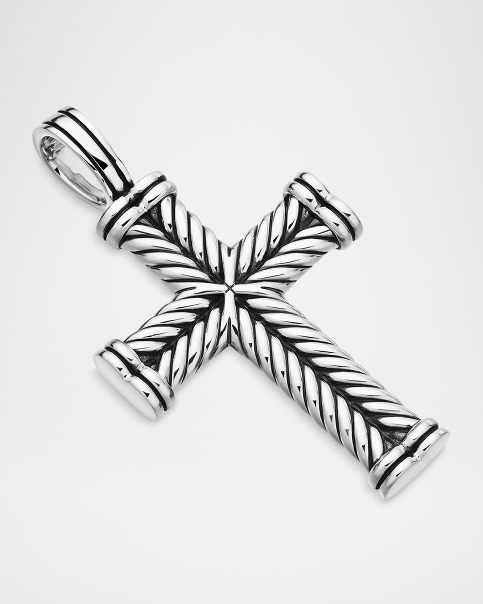 David Yurman Men's Chevron Cross Pendant in Silver, 33.5mm | Neiman Marcus