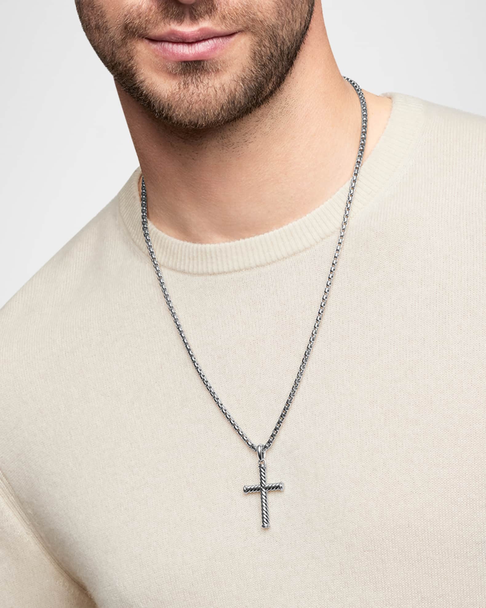 David Yurman Men's Cable Cross Pendant in Silver, 35mm | Neiman Marcus