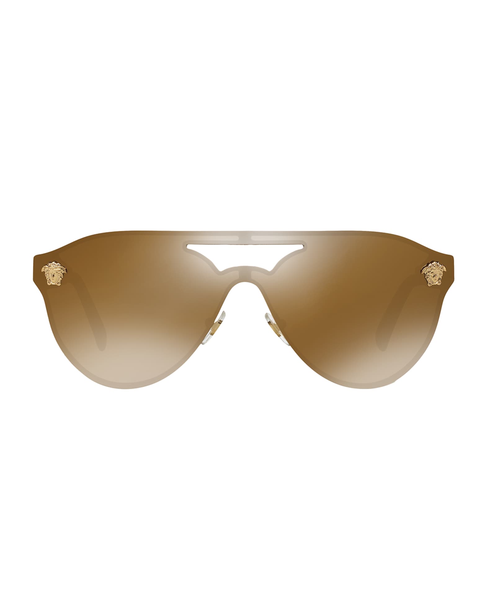 Versace Mirrored Shield Brow-Bar Sunglasses | Neiman Marcus
