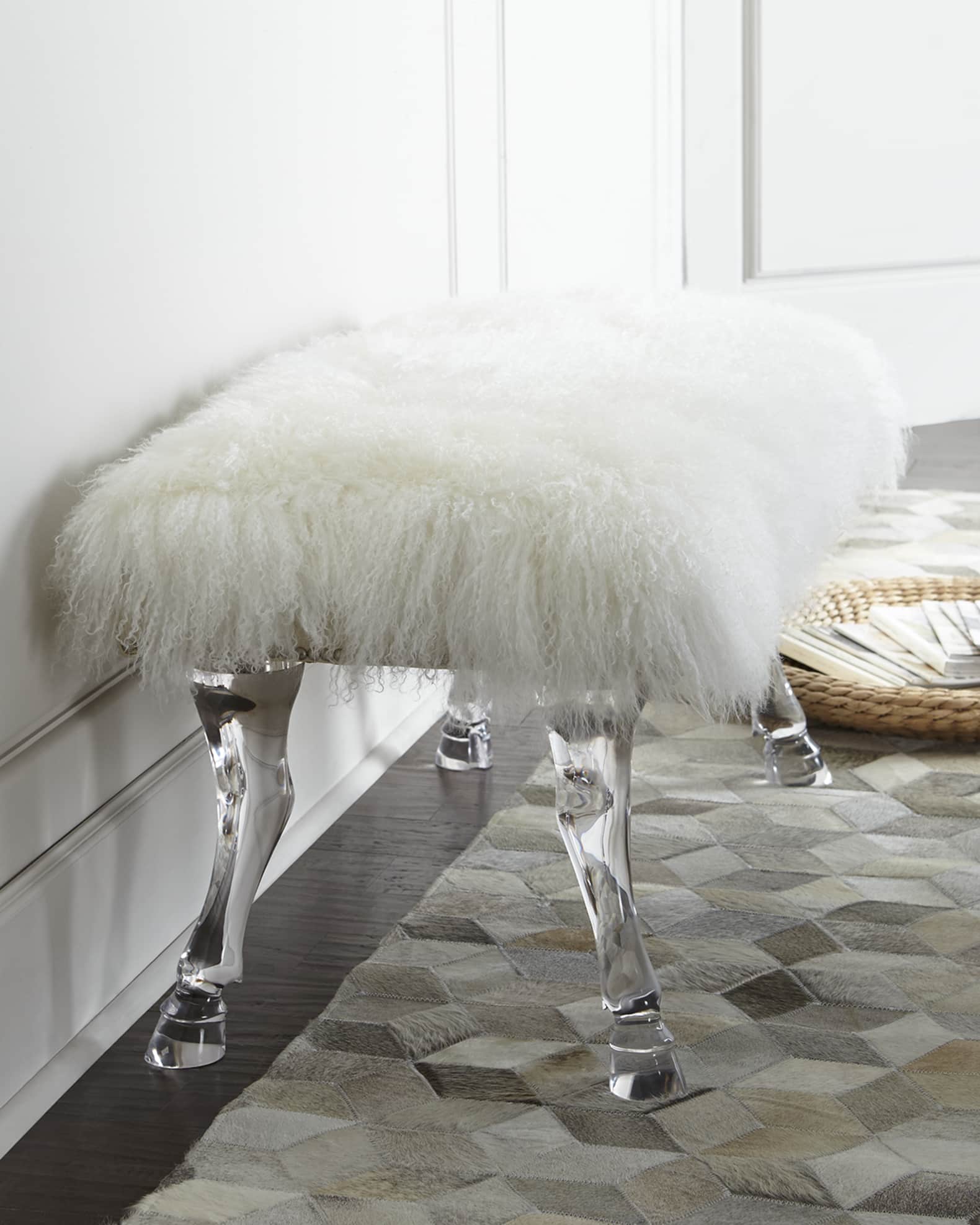 Massoud Centaur White Sheepskin Bench | Neiman Marcus