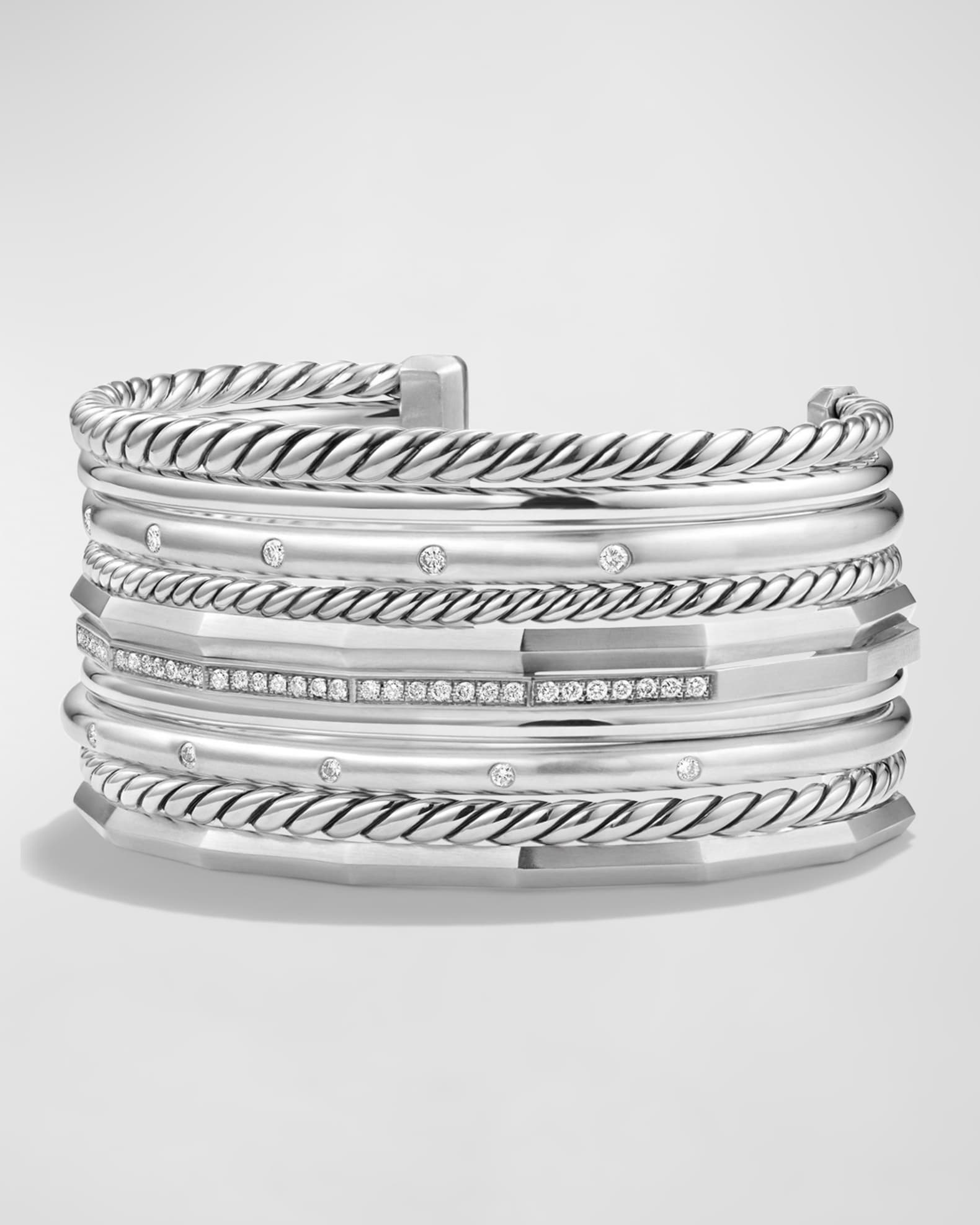 David Yurman Stax Wide Cuff Bracelet with Diamonds | Neiman Marcus