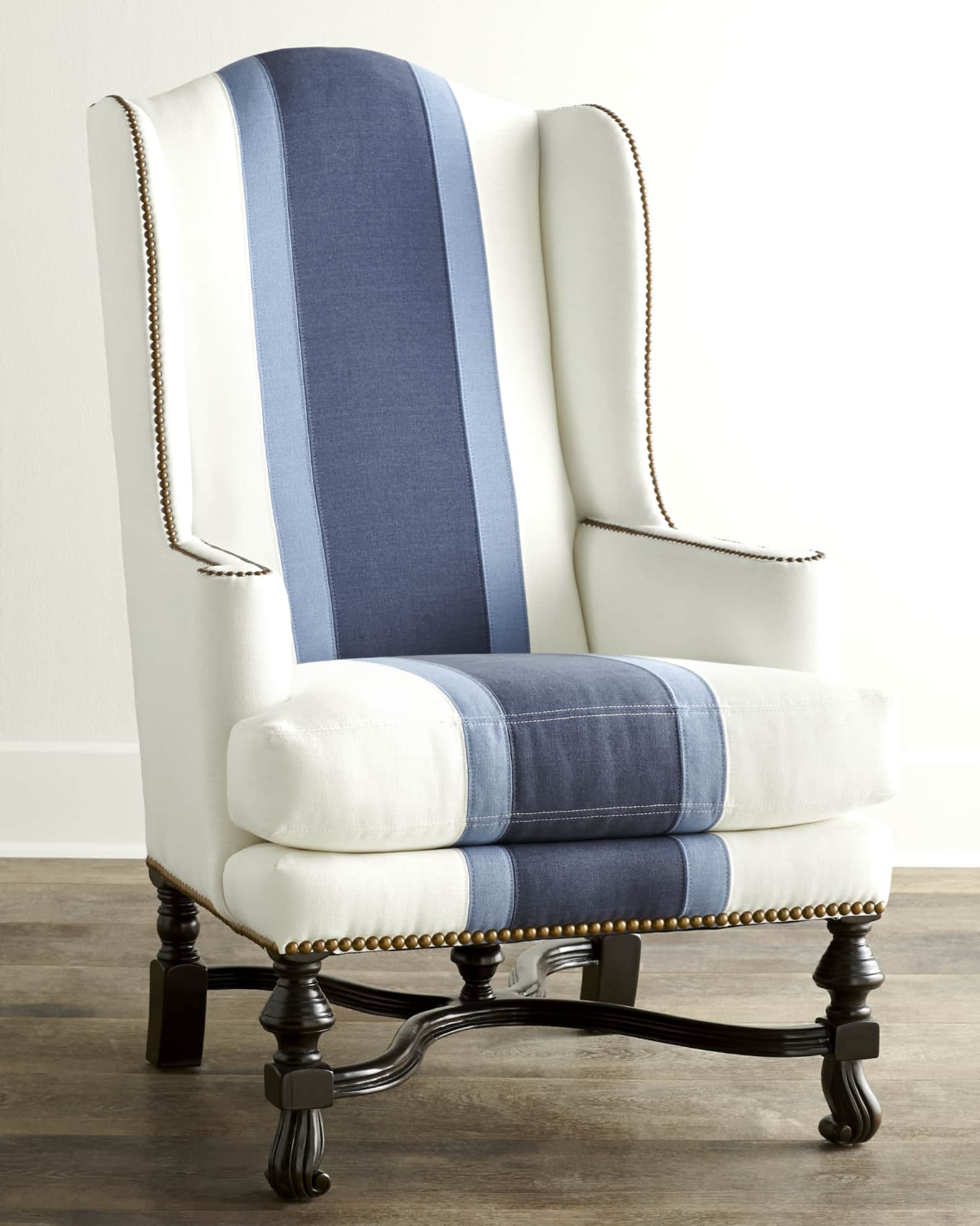 Massoud Blue Colorblock Wing Chair | Neiman Marcus
