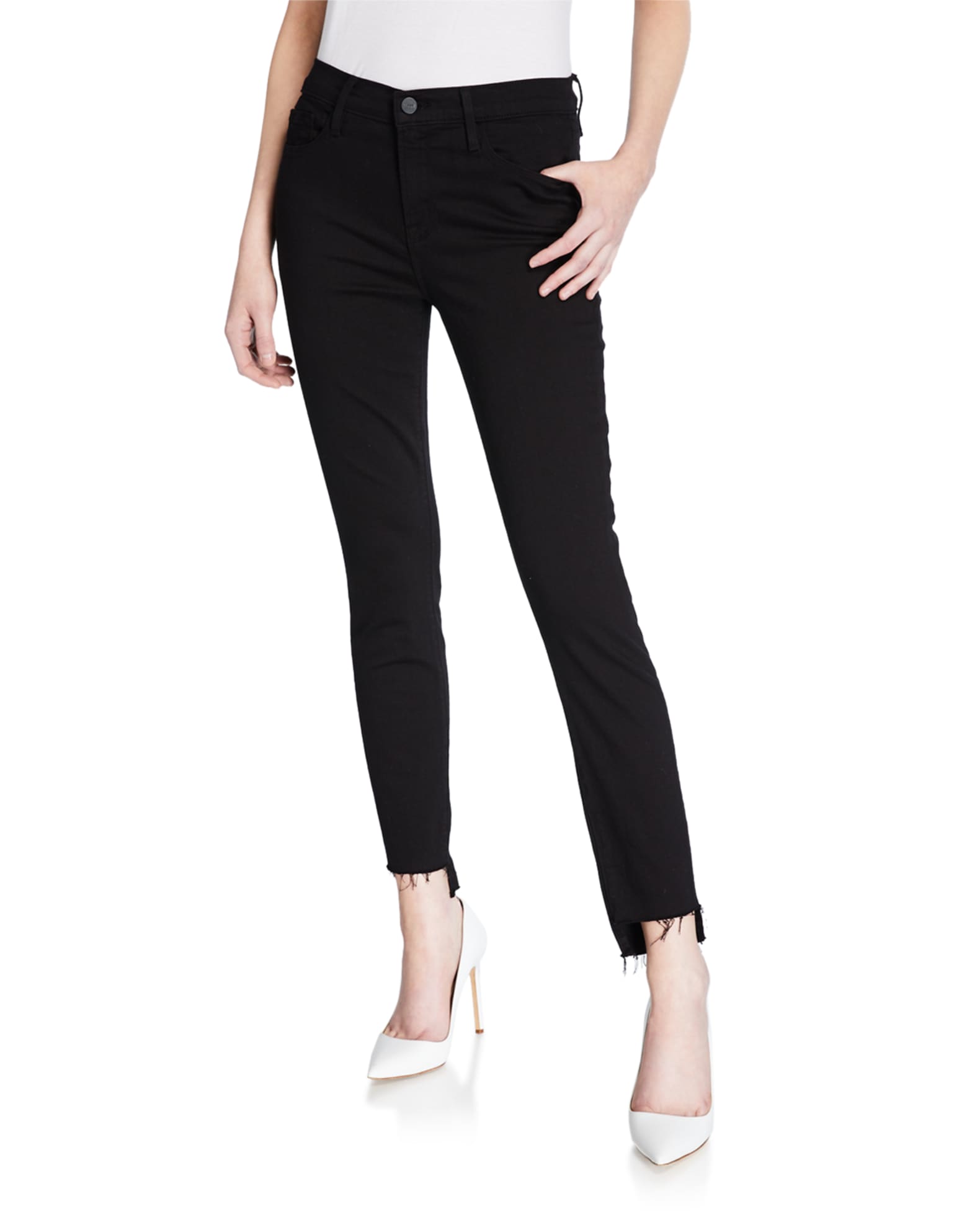 FRAME Le Skinny de Jeanne Raw Stagger-Hem Jeans | Neiman Marcus