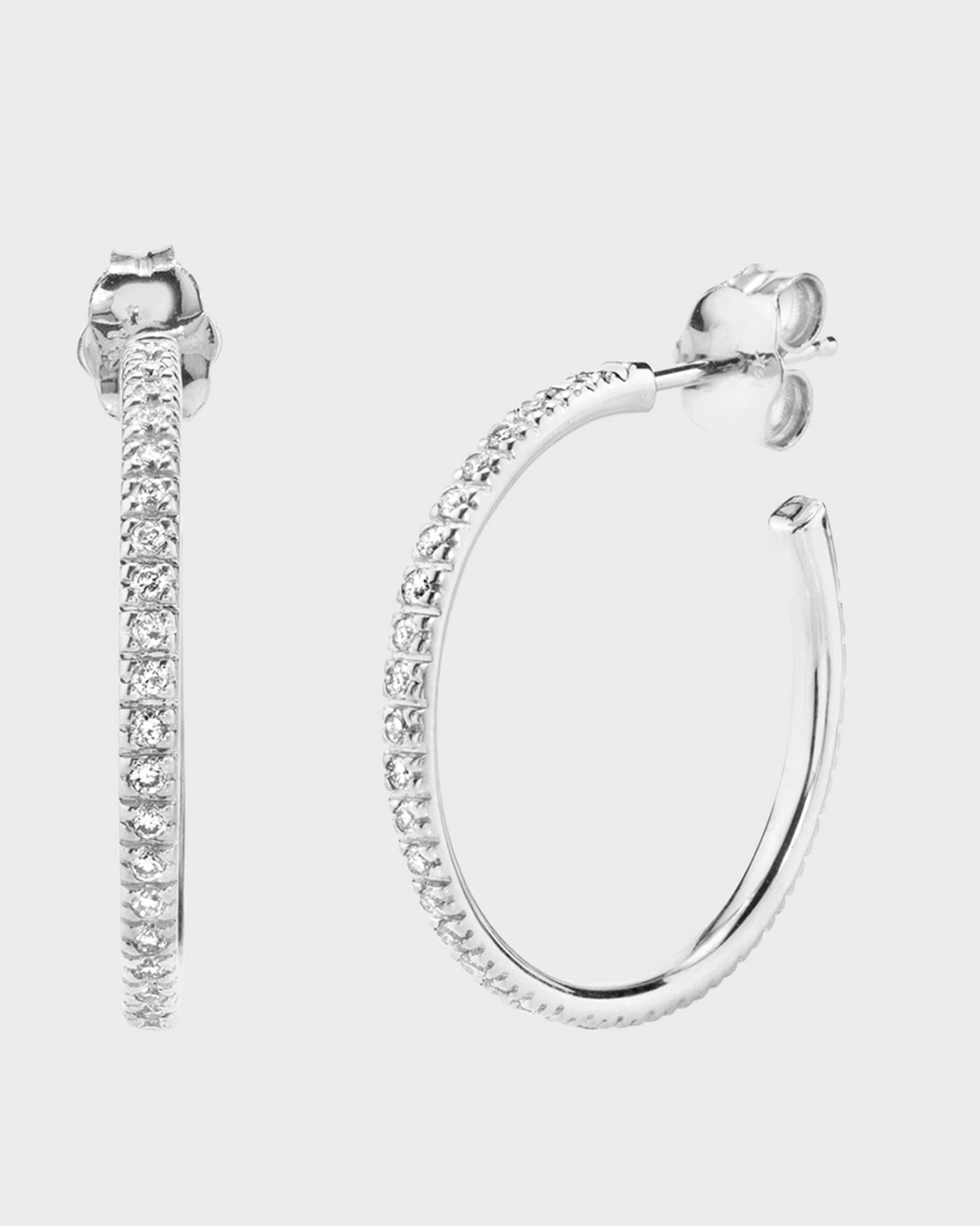 Sydney Evan 14K White Gold Medium Pavé Diamond Hoop Earrings | Neiman Marcus