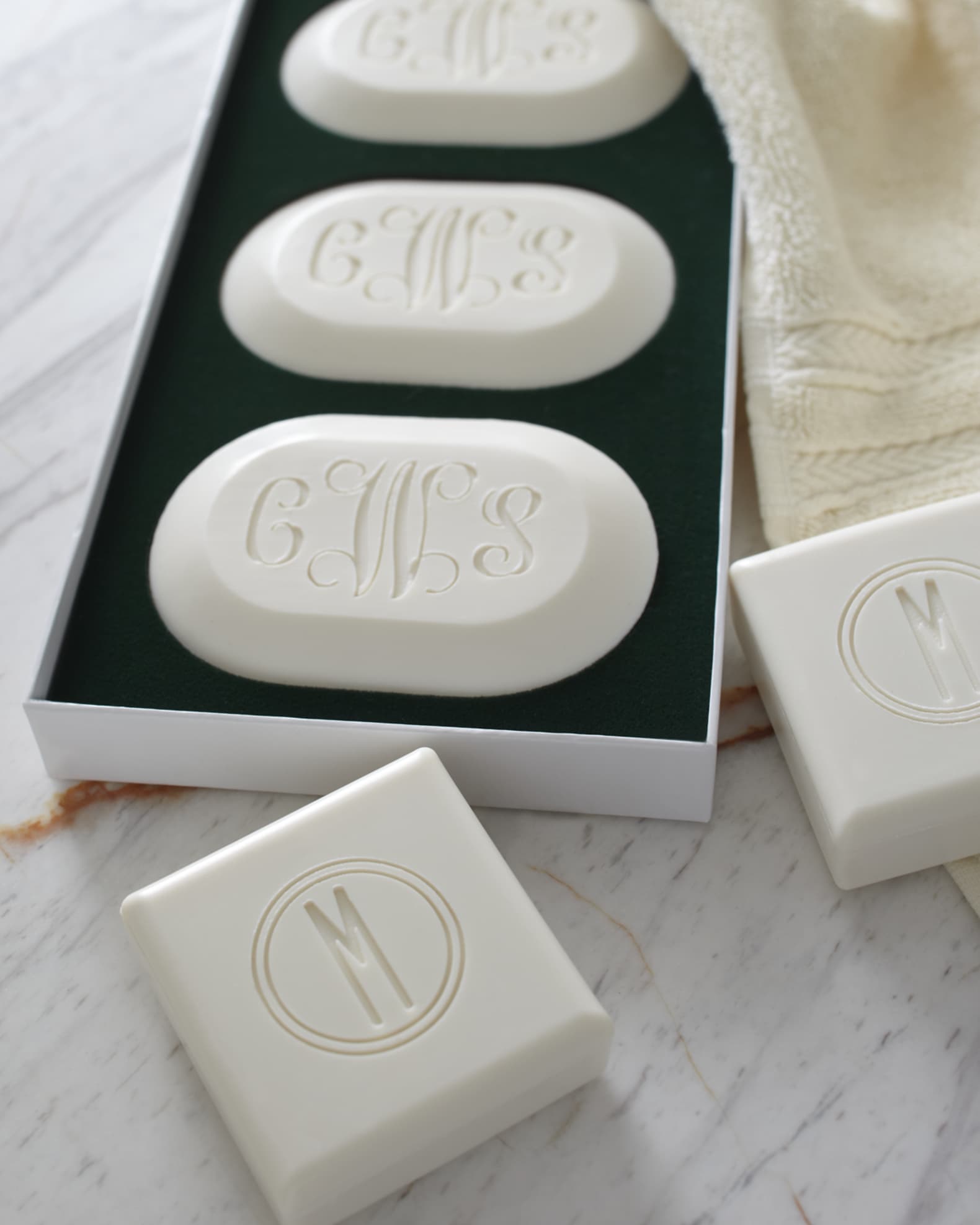 Carved Solutions Three Square Soaps with Single Initial | Neiman Marcus