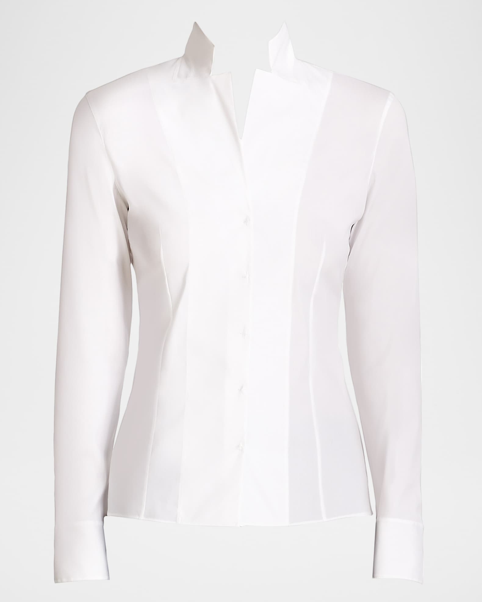 Akris Long-Sleeve Notched-Collar Poplin Blouse | Neiman Marcus
