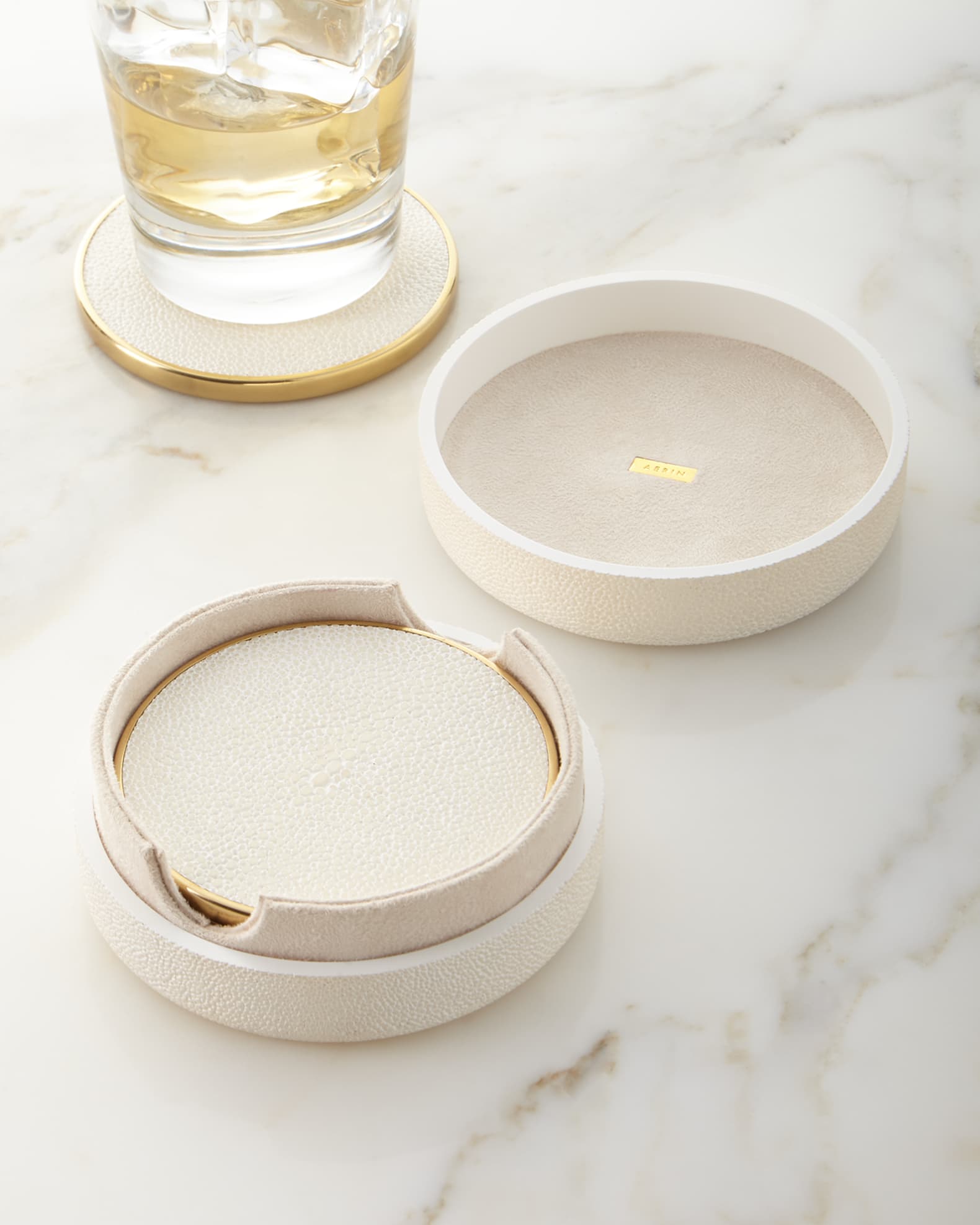 AERIN Faux-Shagreen Coaster Set | Neiman Marcus