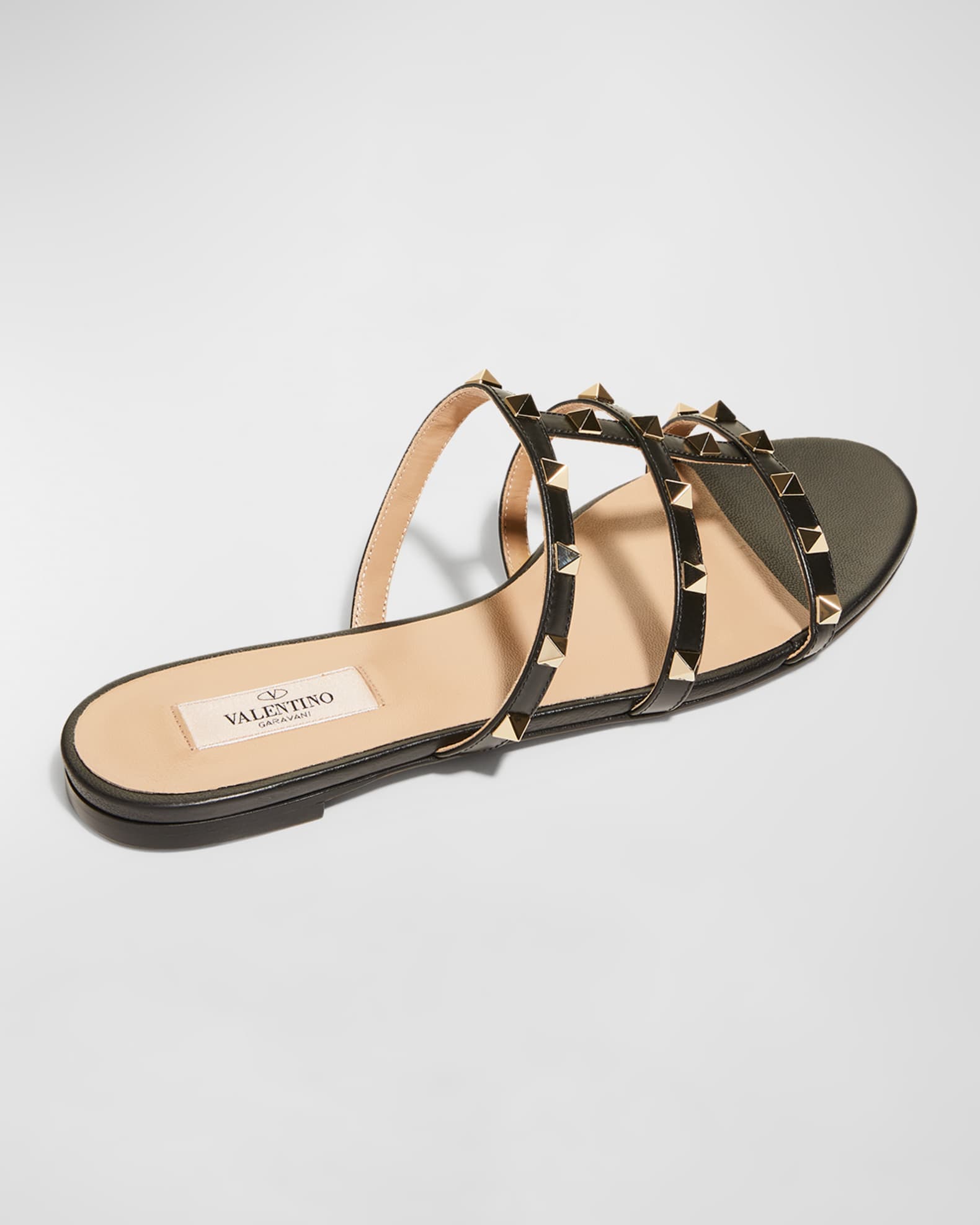 Valentino Garavani Rockstud Caged Flat Slide Sandals | Neiman Marcus