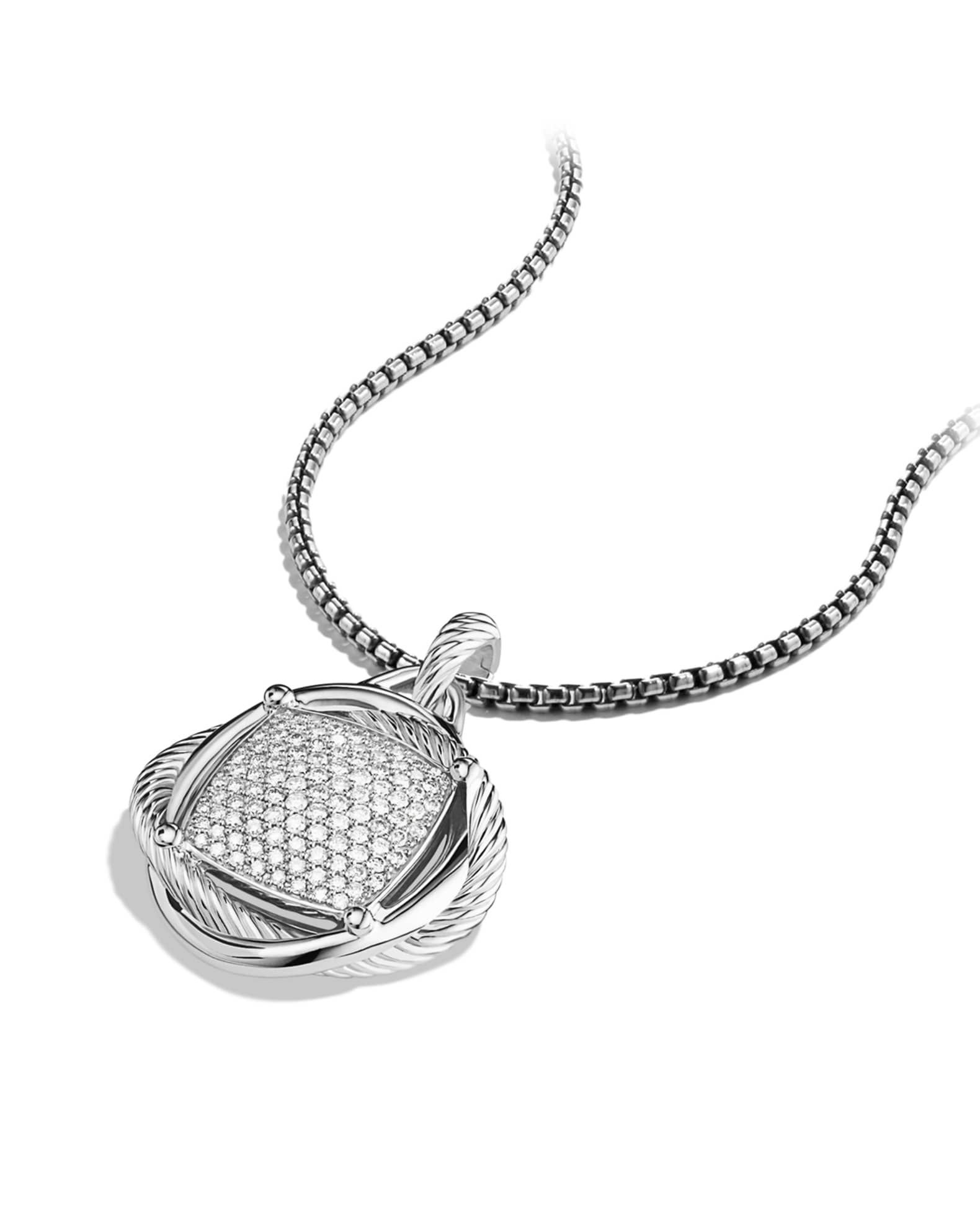 David Yurman Infinity Pendant with Diamonds in Silver, 32mm | Neiman Marcus