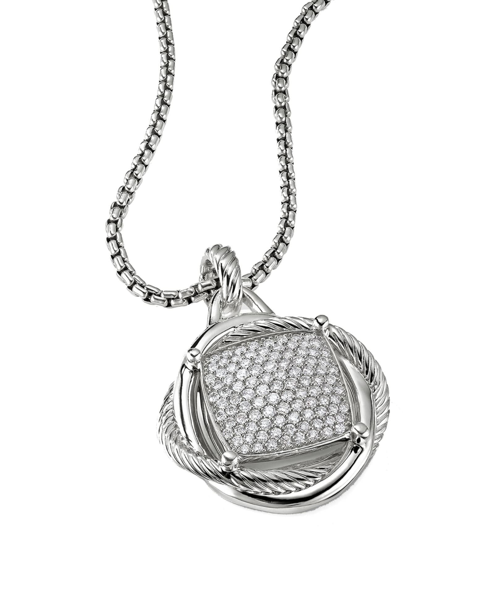 David Yurman Infinity Pendant with Diamonds in Silver, 32mm | Neiman Marcus