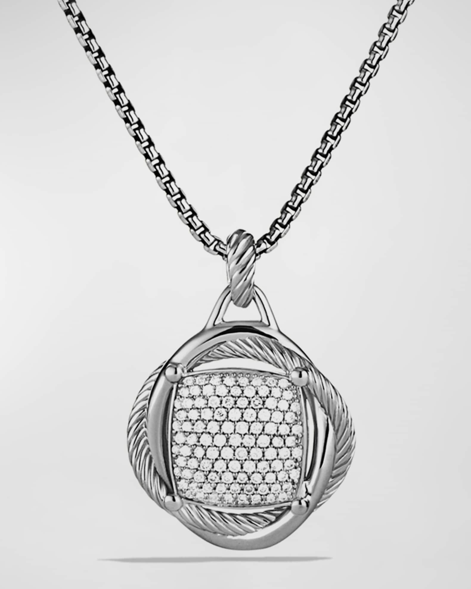 David Yurman Infinity Pendant with Diamonds in Silver, 32mm | Neiman Marcus
