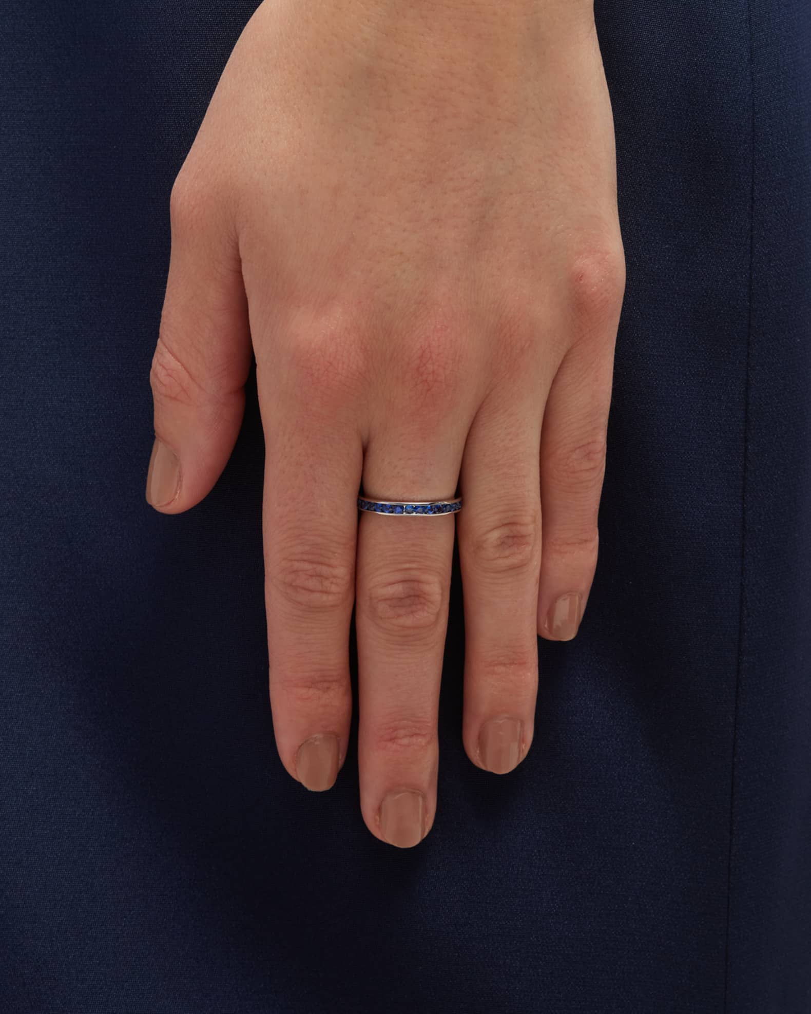 Neiman Marcus Diamonds 18k White Gold Blue Sapphire Eternity Ring, Size ...