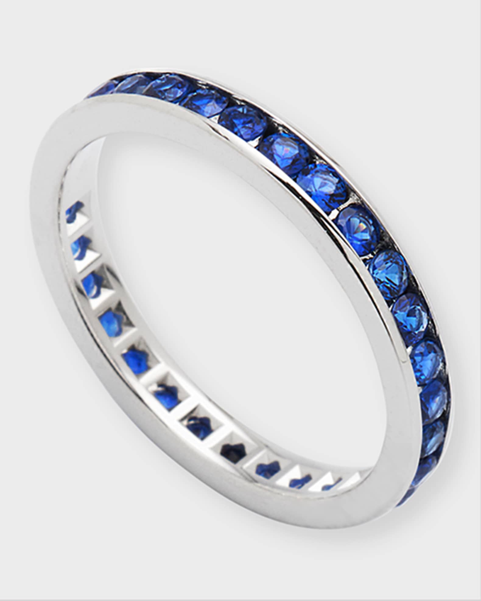 Neiman Marcus Diamonds 18k White Gold Blue Sapphire Eternity Ring, Size ...
