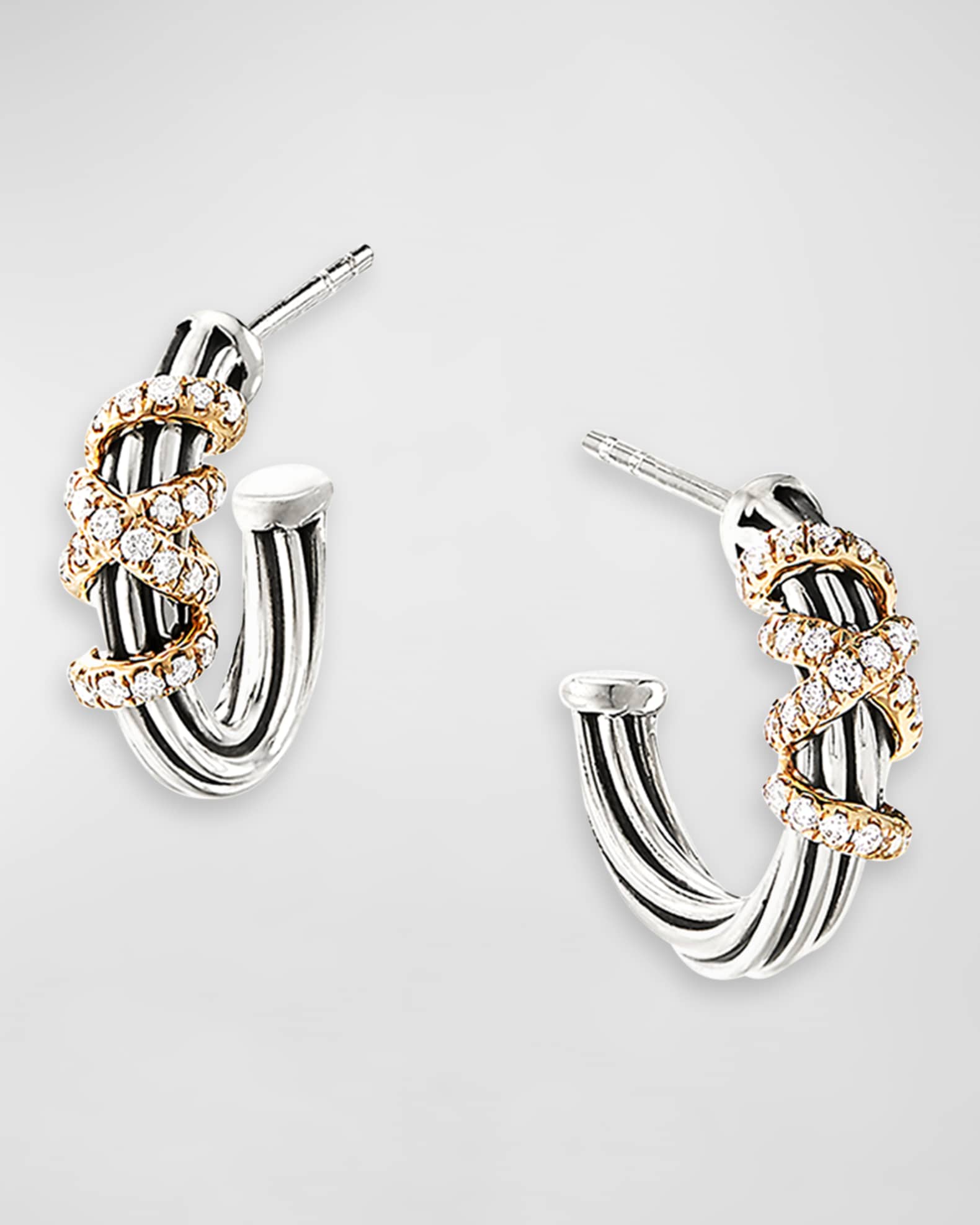David Yurman Helena Small Diamond Wrap Hoop Earrings | Neiman Marcus