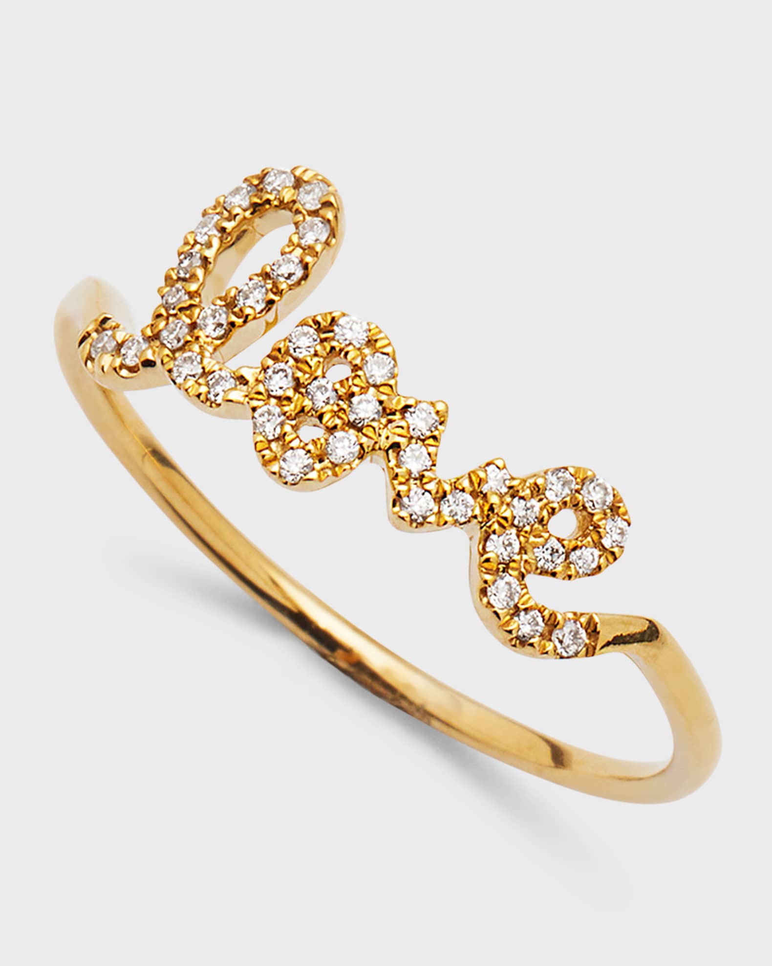 Sydney Evan 14k Gold Diamond Love Script Ring | Neiman Marcus