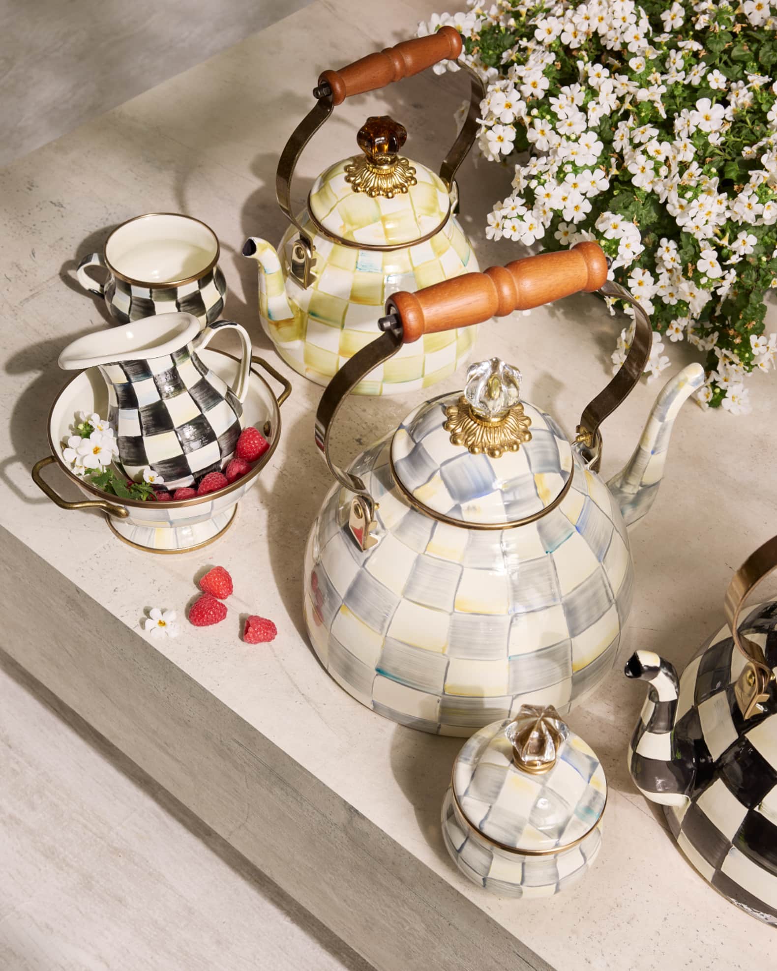 MacKenzie-Childs Courtly Check Enamel Whistling Tea Kettle | Neiman Marcus
