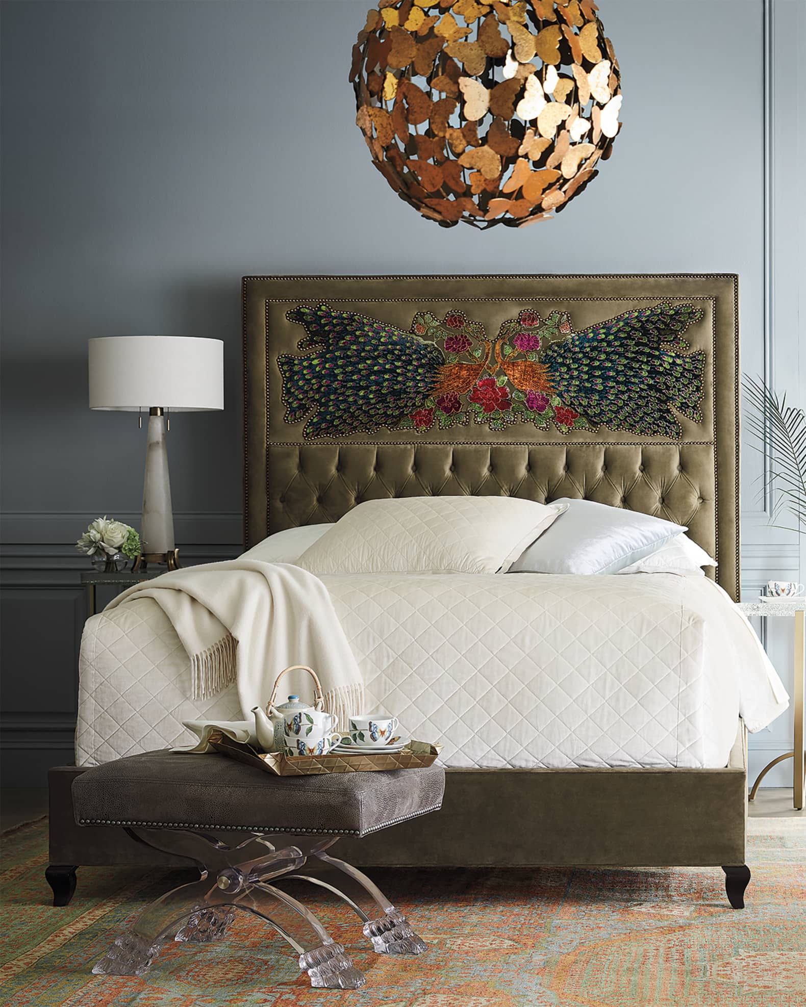 Peacock Sage Queen Bed | Neiman Marcus