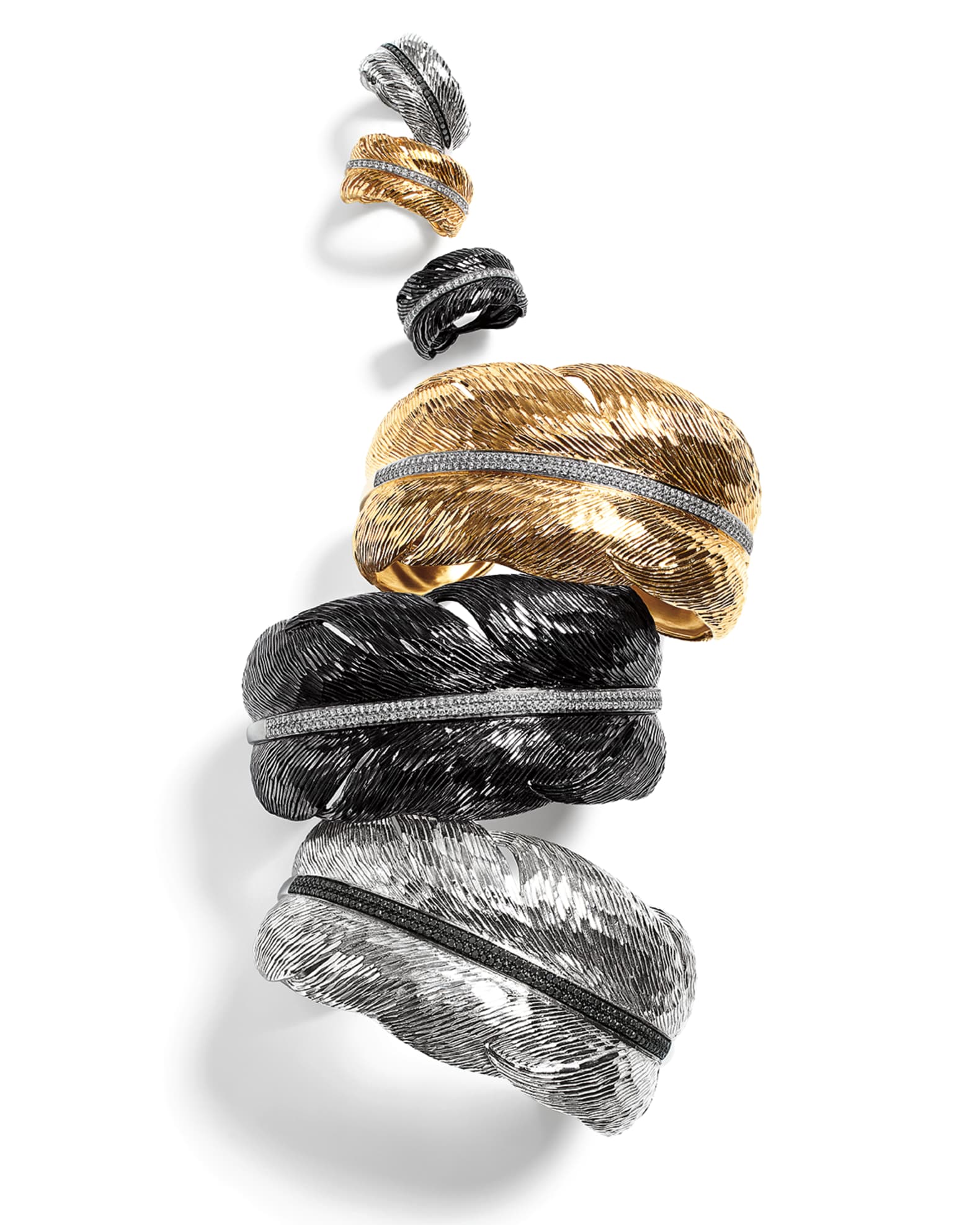 Michael Aram 18K Yellow Gold Feather Ring with Diamonds, Size 7 ...