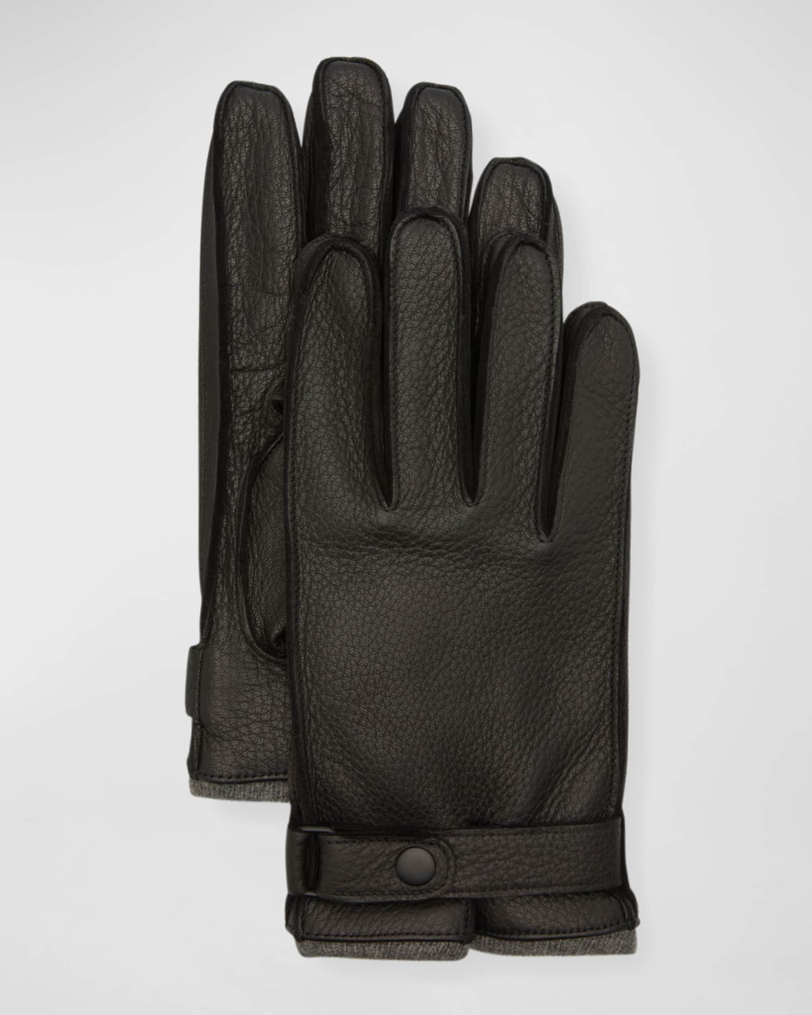 Portolano Cashmere-Lined Leather Gloves with Snap | Neiman Marcus
