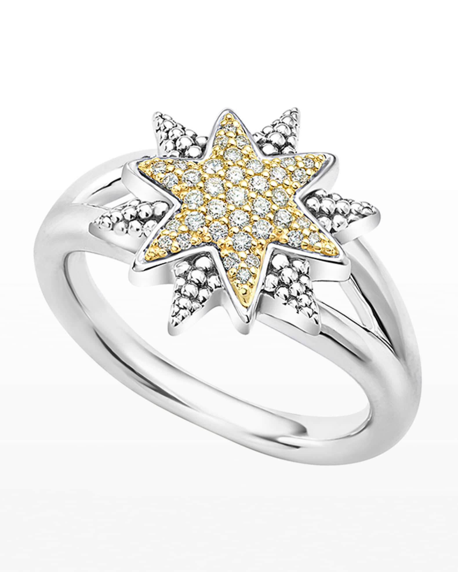 LAGOS Sterling Silver & 18K Gold Star Ring with Diamonds | Neiman Marcus