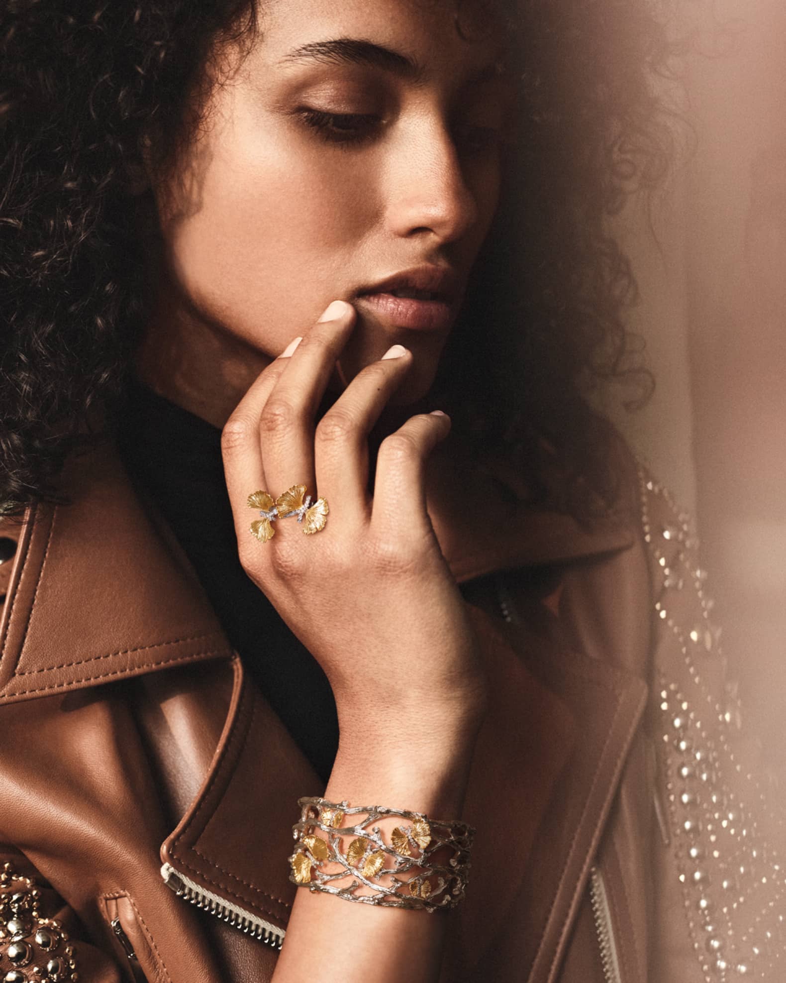 Michael Aram Double Butterfly Ginkgo 18K & Sterling Silver Ring with ...