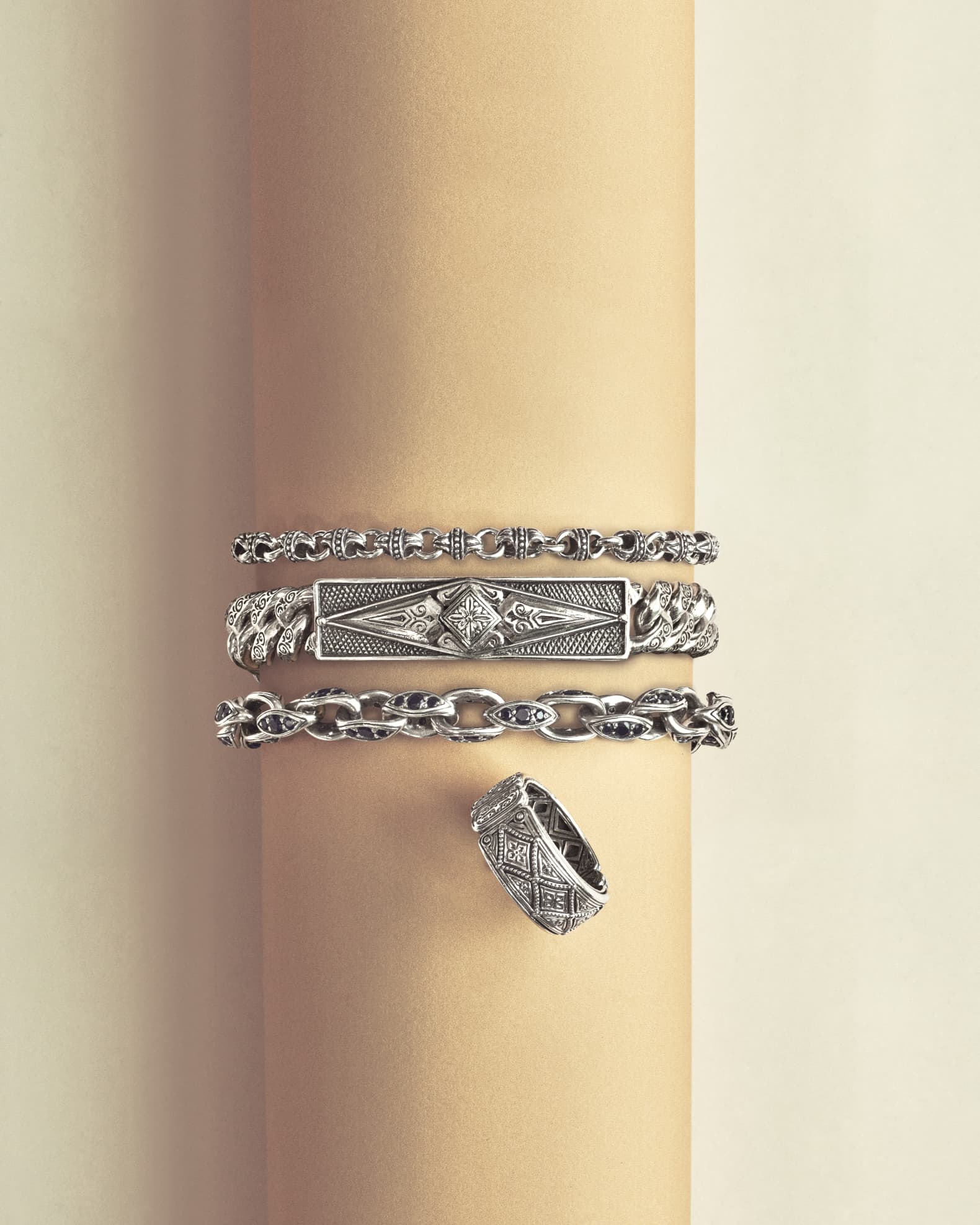 Konstantino Men's Plato Sterling Silver Link Bracelet with Black Spinel | Neiman Marcus