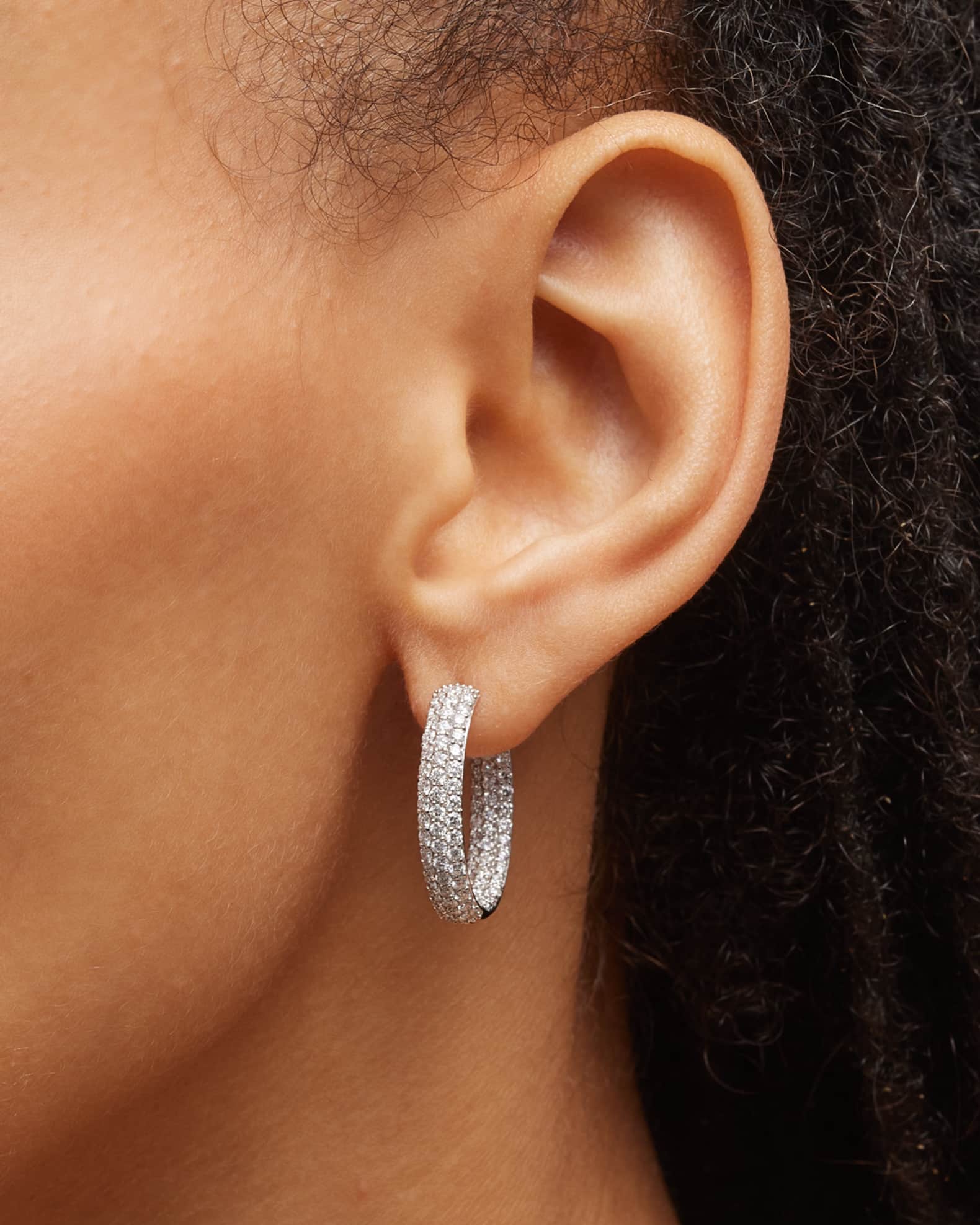 Neiman Marcus Diamonds 25mm Pave Diamond Hoop Earrings, 3.04tcw, 1"L ...