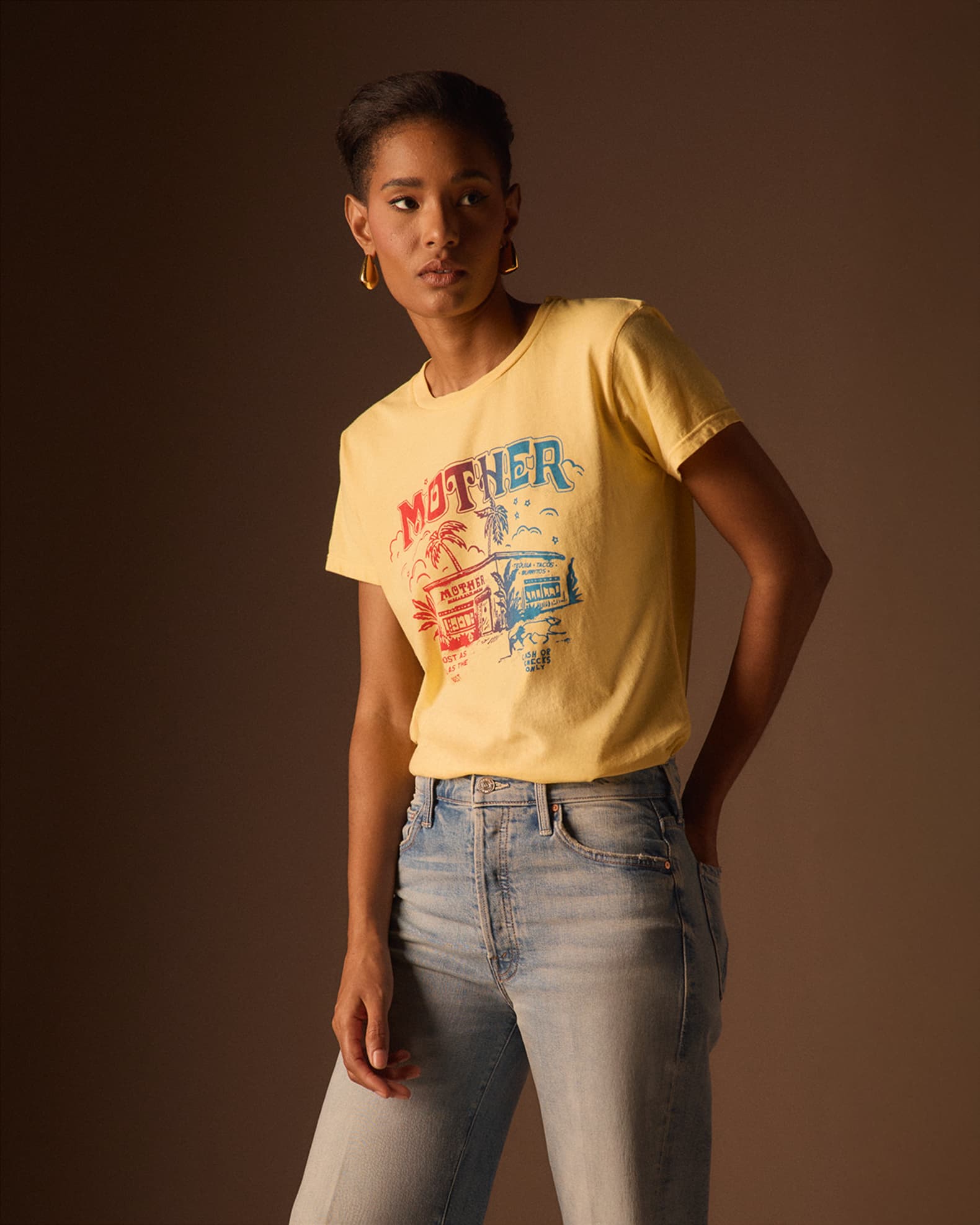 MOTHER Goodie Goodie Short-Sleeve Boxy Cotton Tee | Neiman Marcus