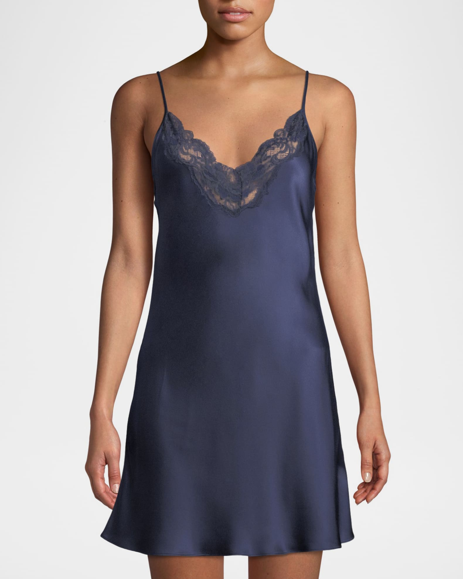 Christine Lingerie Bijoux Lace-Trim Silk Chemise | Neiman Marcus