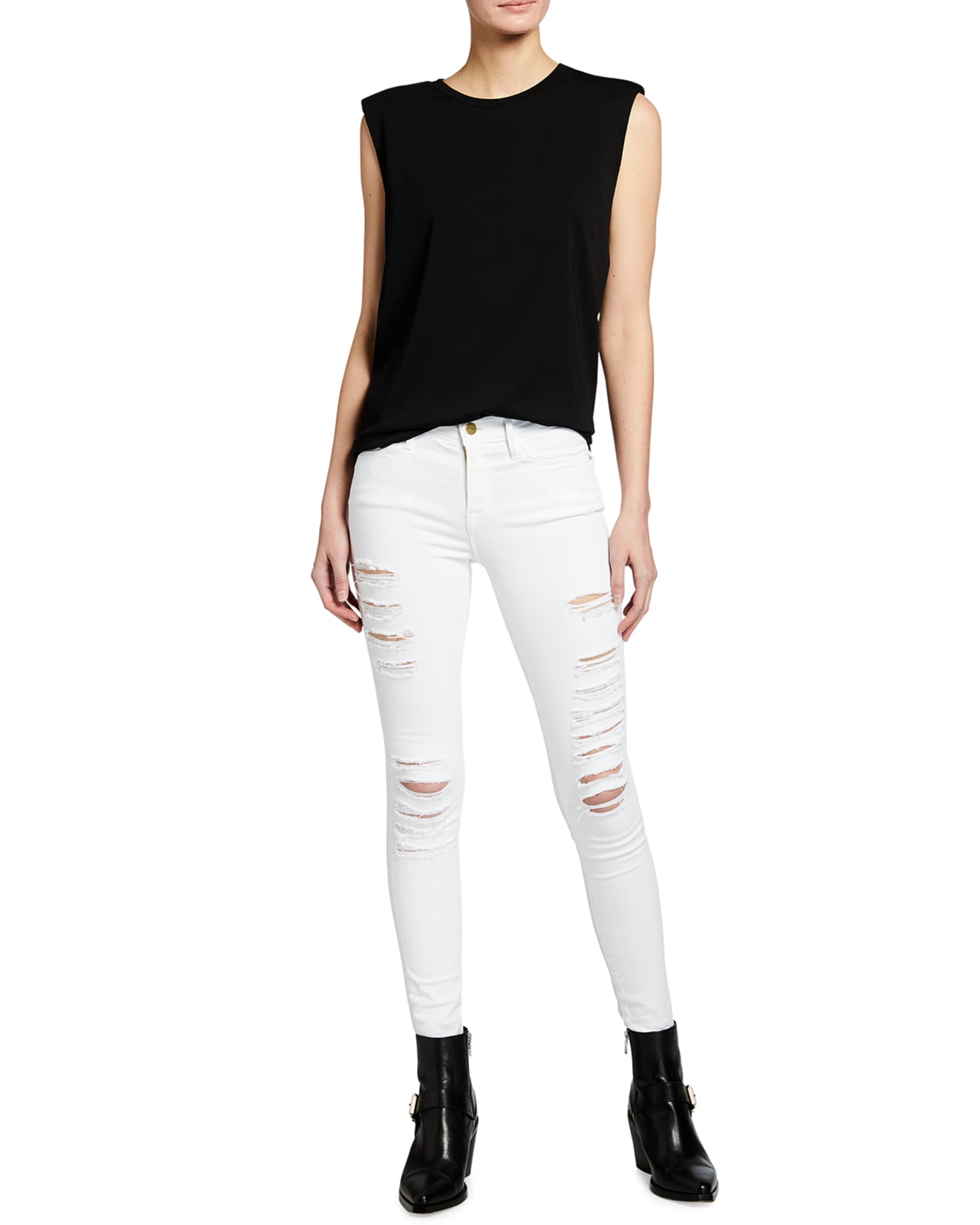 FRAME Le Color Rip Skinny Jeans | Neiman Marcus