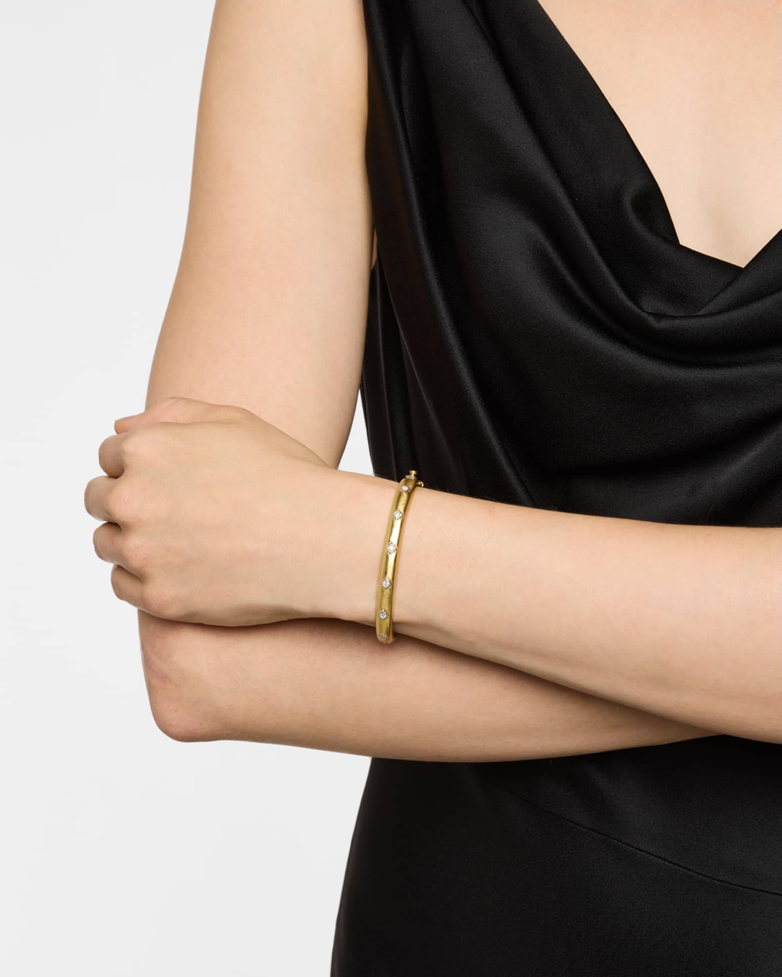 Tanya Farah Slim Modern Etruscan Bangle Bracelet with Diamonds | Neiman ...