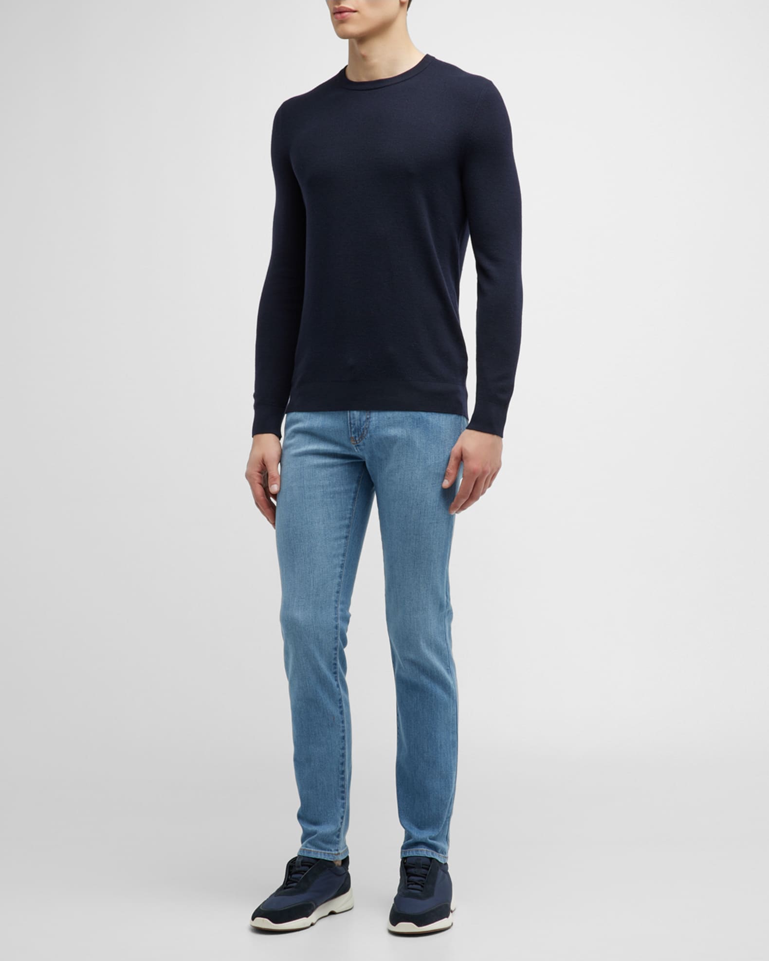 Loro Piana Lightweight Wool-Blend Crewneck Sweater | Neiman Marcus