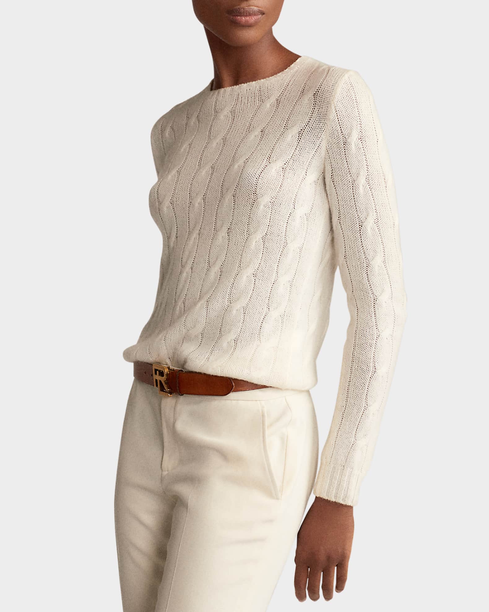 Ralph Lauren Collection Crewneck Cashmere Cable-Knit Sweater | Neiman ...