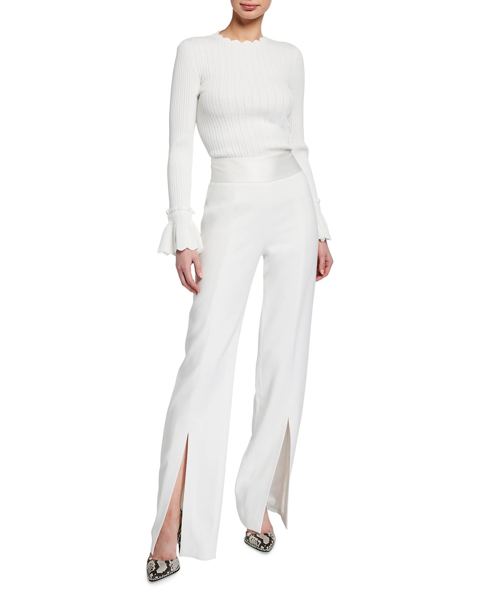 SIMKHAI Satin-Combo Front-Slit Pants | Neiman Marcus