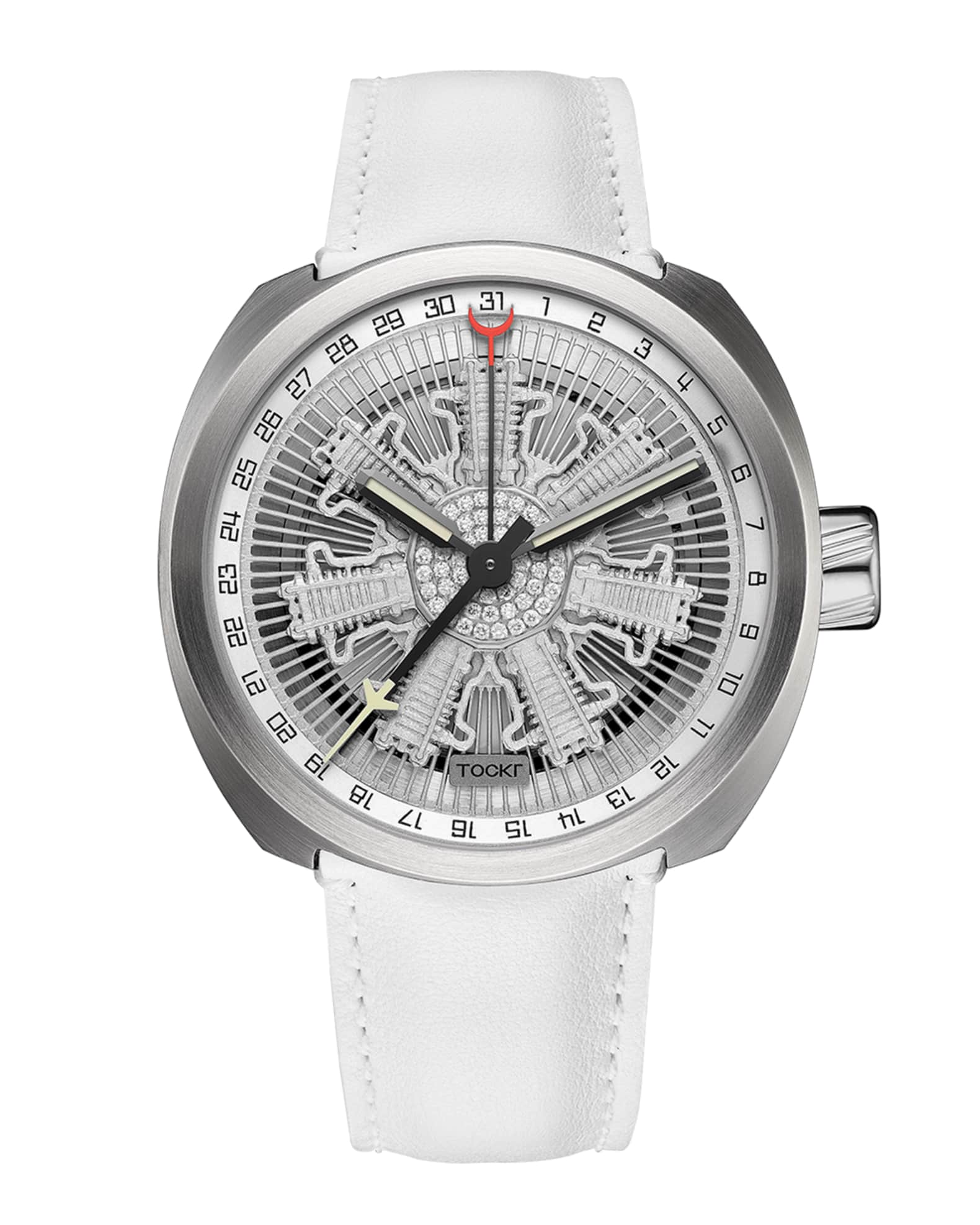 Tockr Watches Radial Engine Leather Watch, Silver | Neiman Marcus