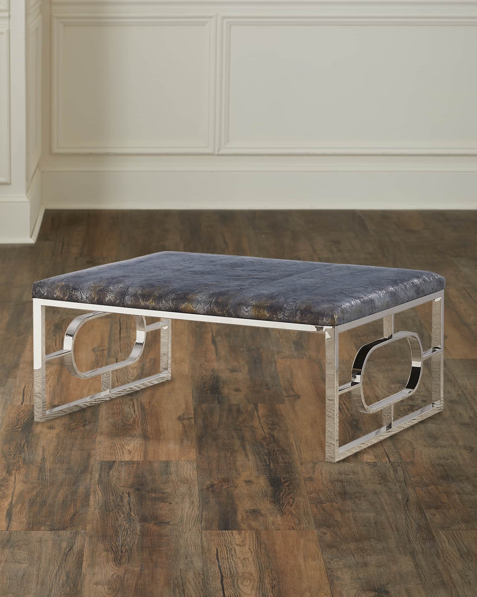 Massoud Essex Leather & Chrome Ottoman | Neiman Marcus