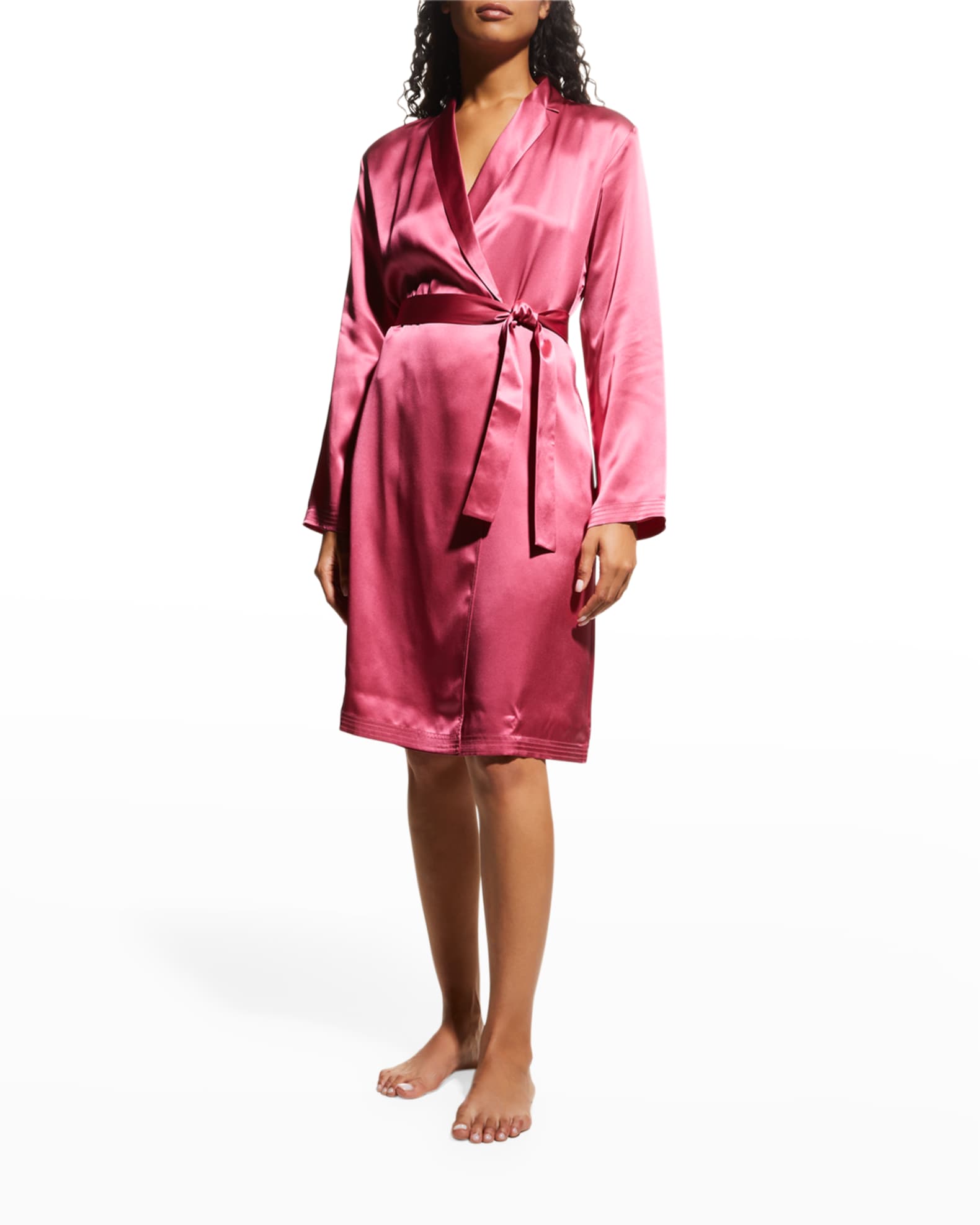 La Perla Silk Long-Sleeve Short Robe | Neiman Marcus