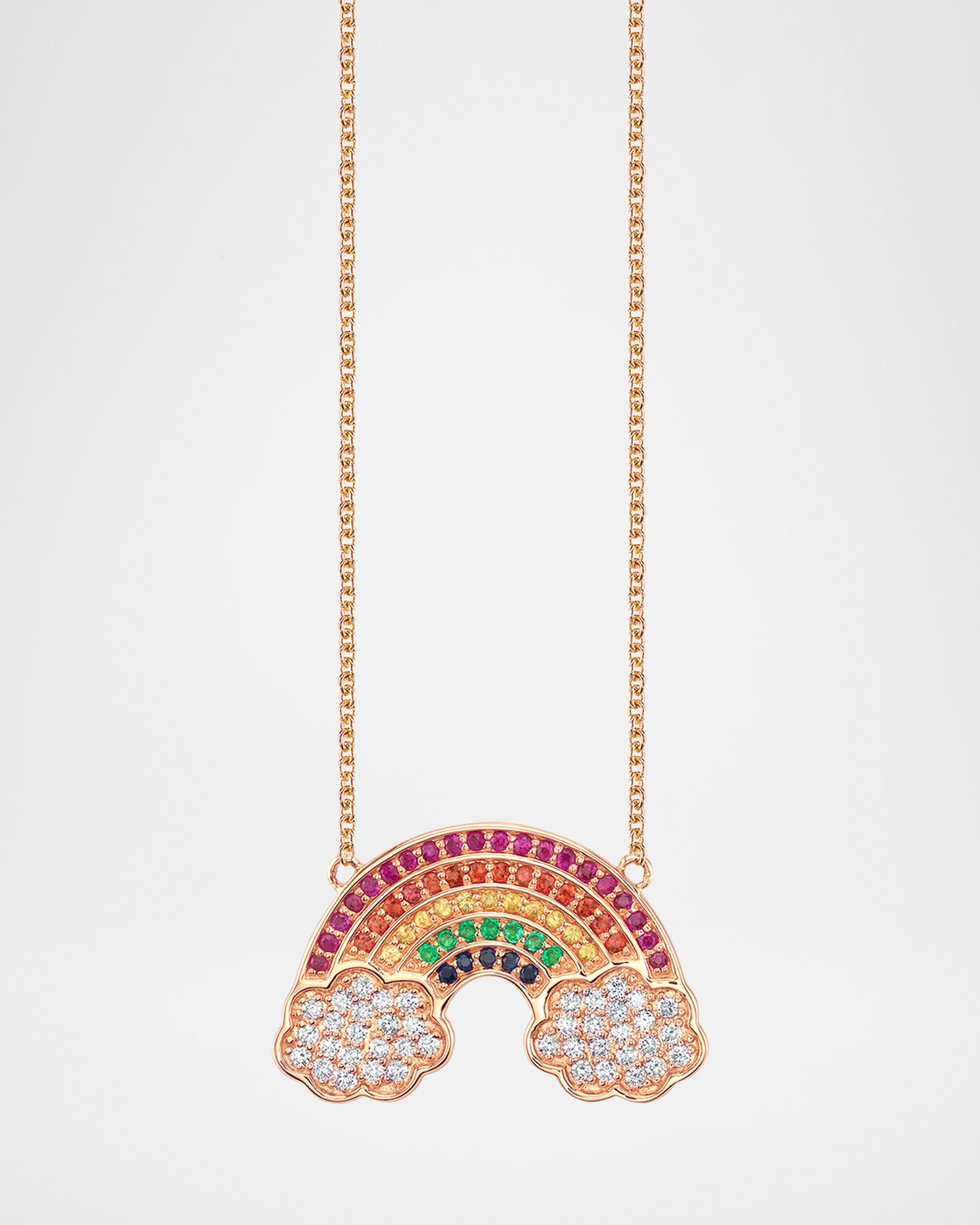 Sydney Evan 14K Large Pave Rainbow with Clouds Pendant Necklace ...
