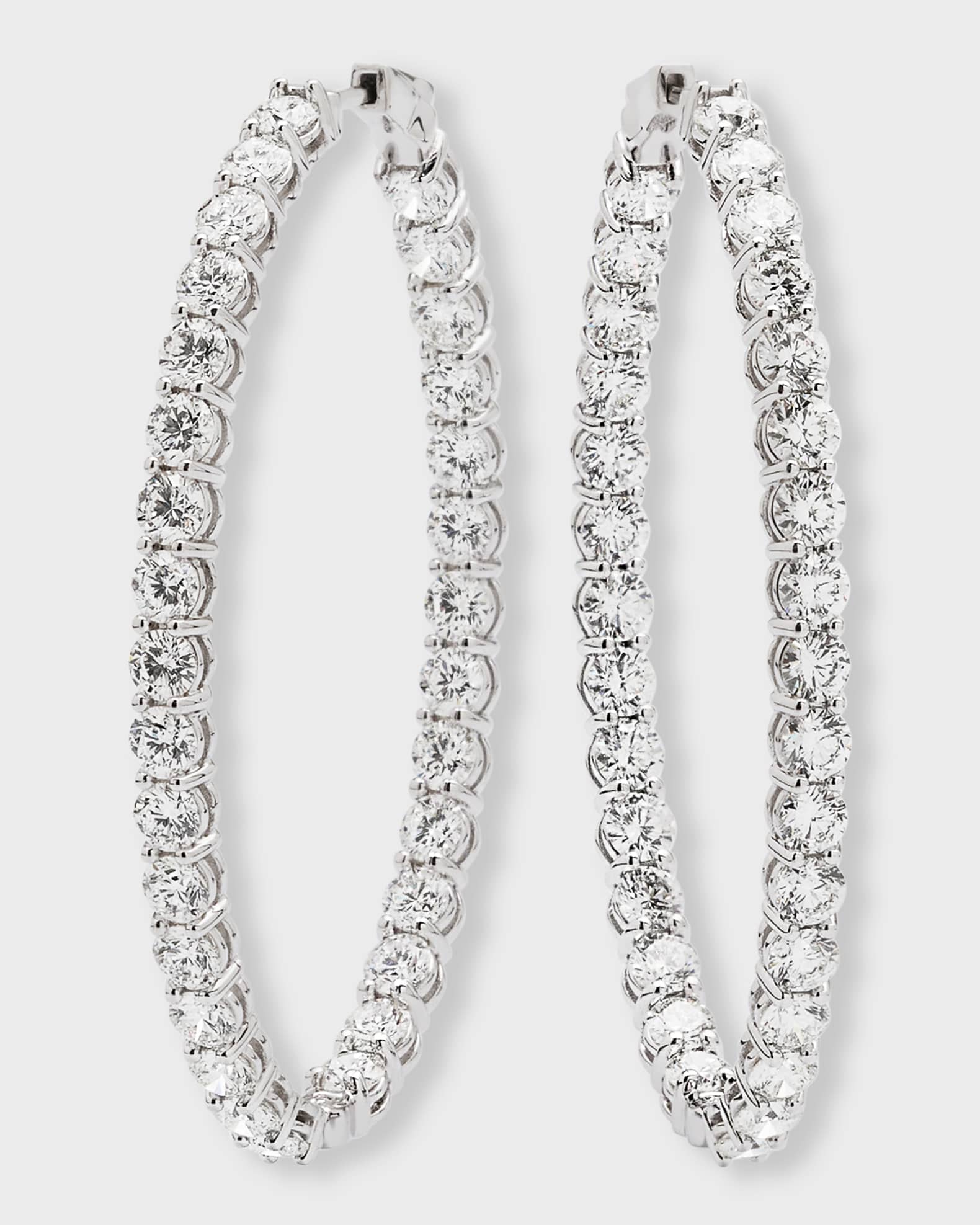 Neiman Marcus Diamonds 18K White Gold FG/SI1 Diamond Oval Hoop Earrings ...