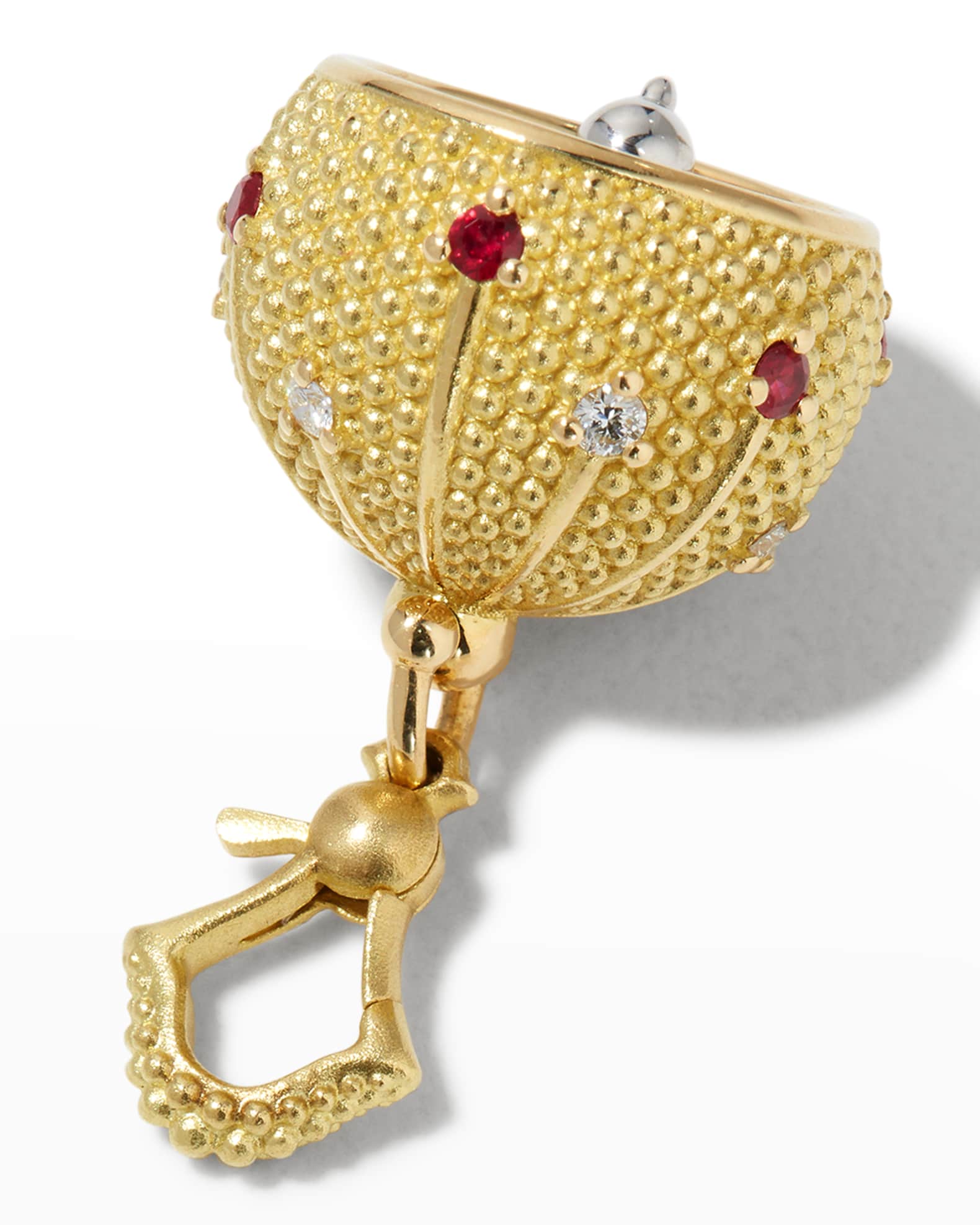 Paul Morelli 18k Sequence Bell Diamond and Ruby Charm | Neiman Marcus