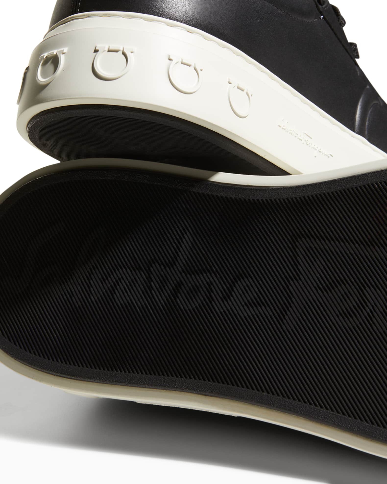 Ferragamo Men's Borg Leather Low-Top Sneakers, Black | Neiman Marcus