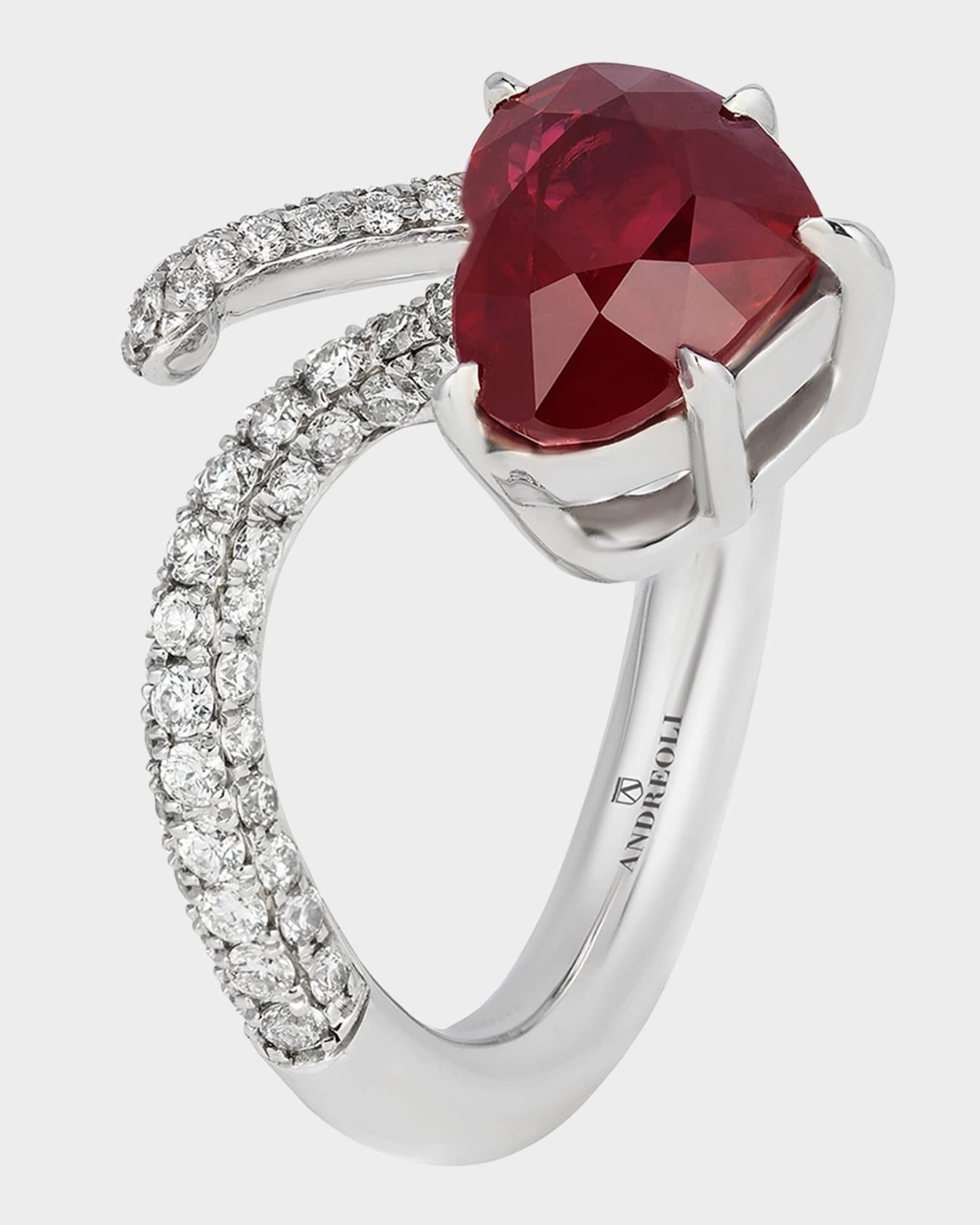 Andreoli White Gold Burma Ruby Heart Ring with Diamonds, Size 7 | Neiman Marcus
